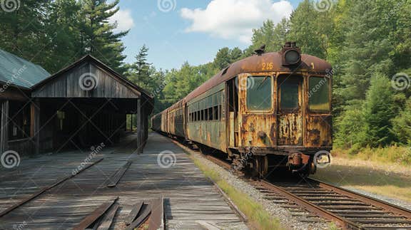 Rusty Train Car at a Disused Train Station Stock Illustration ...