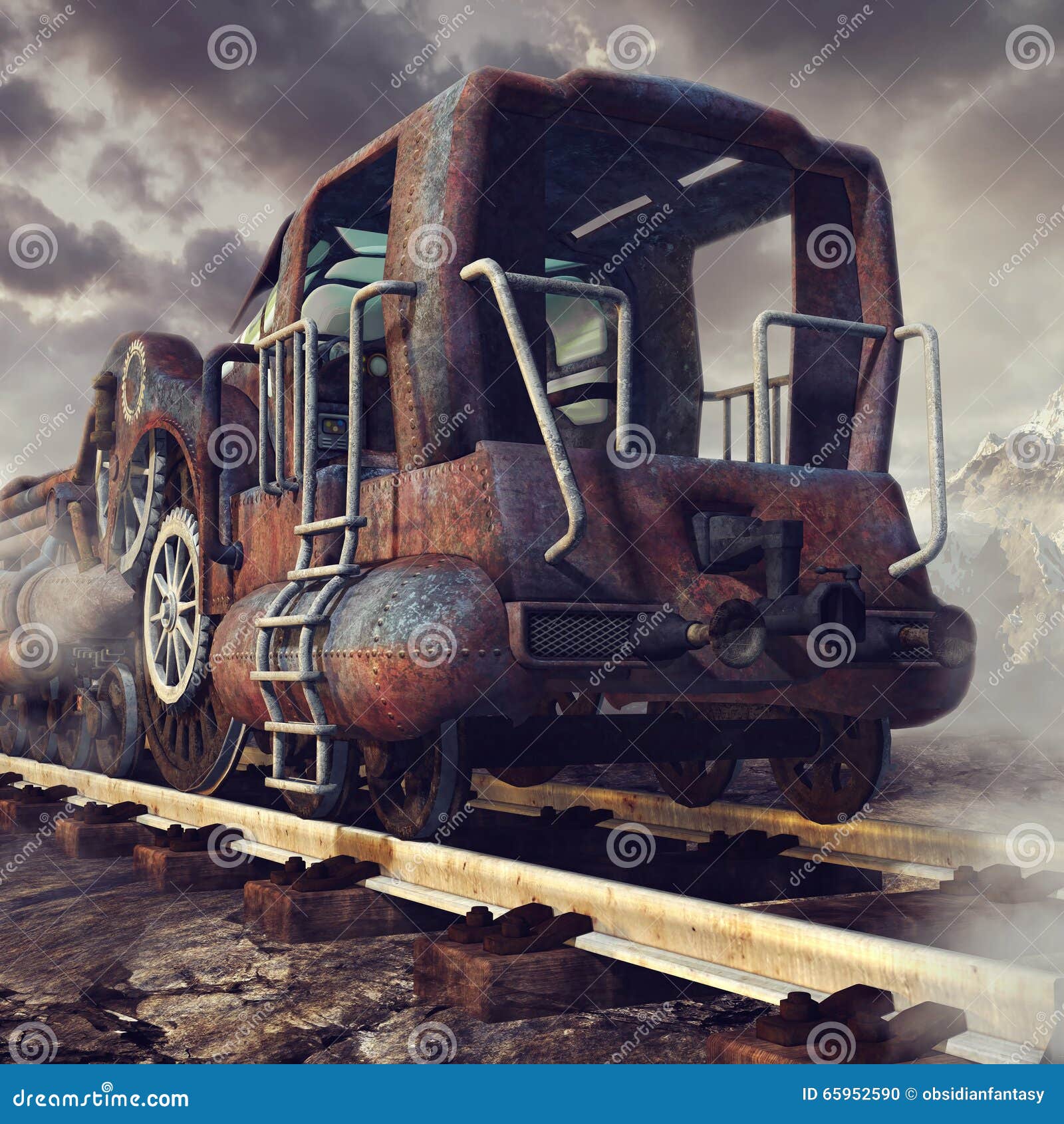 Rusty Train in the Mountains Stock Illustration - Illustration of ...