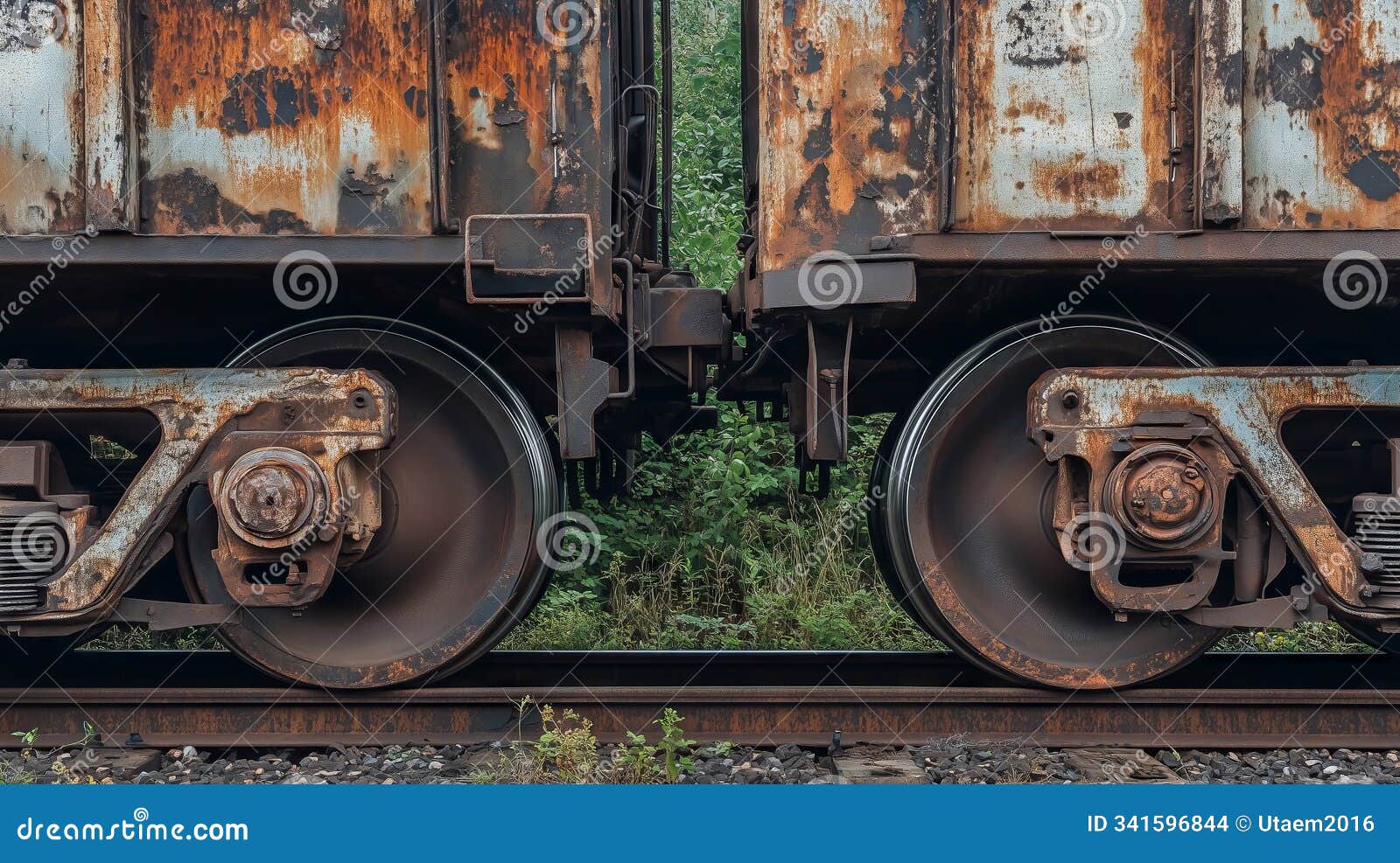 Rusty Train Wheels and Old Freight Wagons Standing on Rails Stock Photo ...