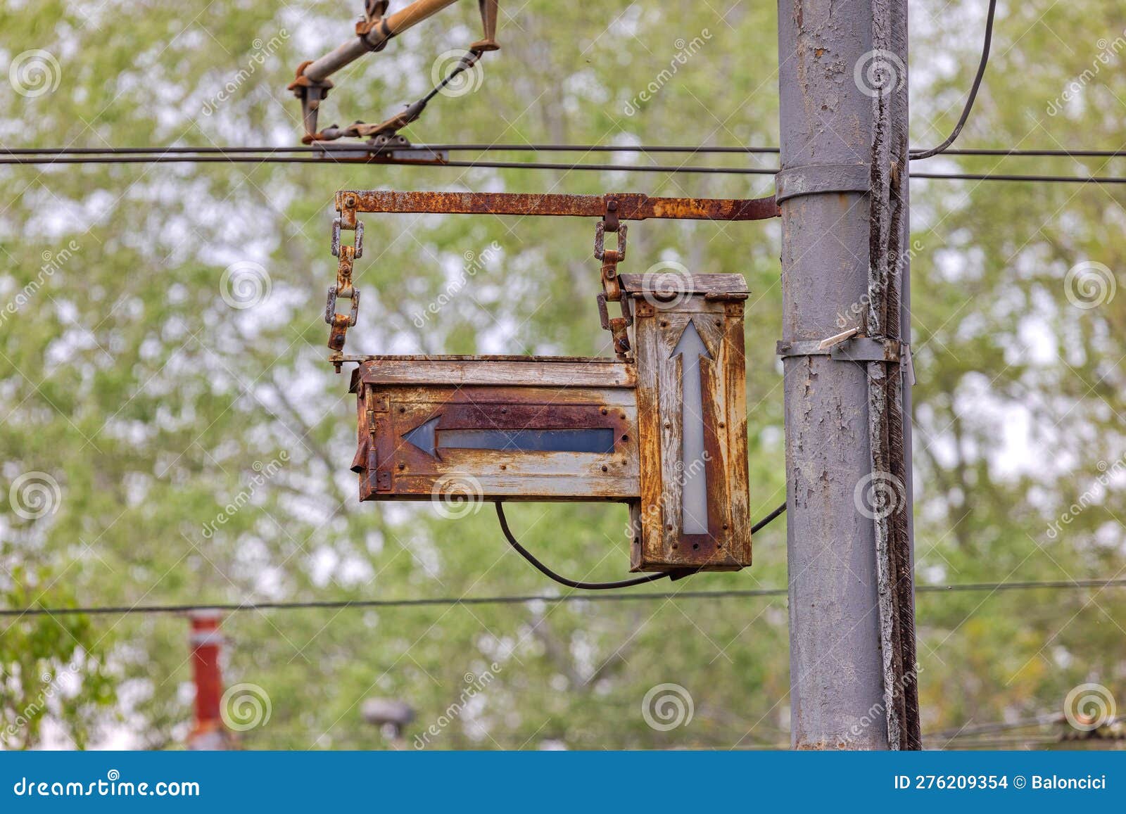 Rusty Tram Signal Arrows stock photo. Image of road - 276209354