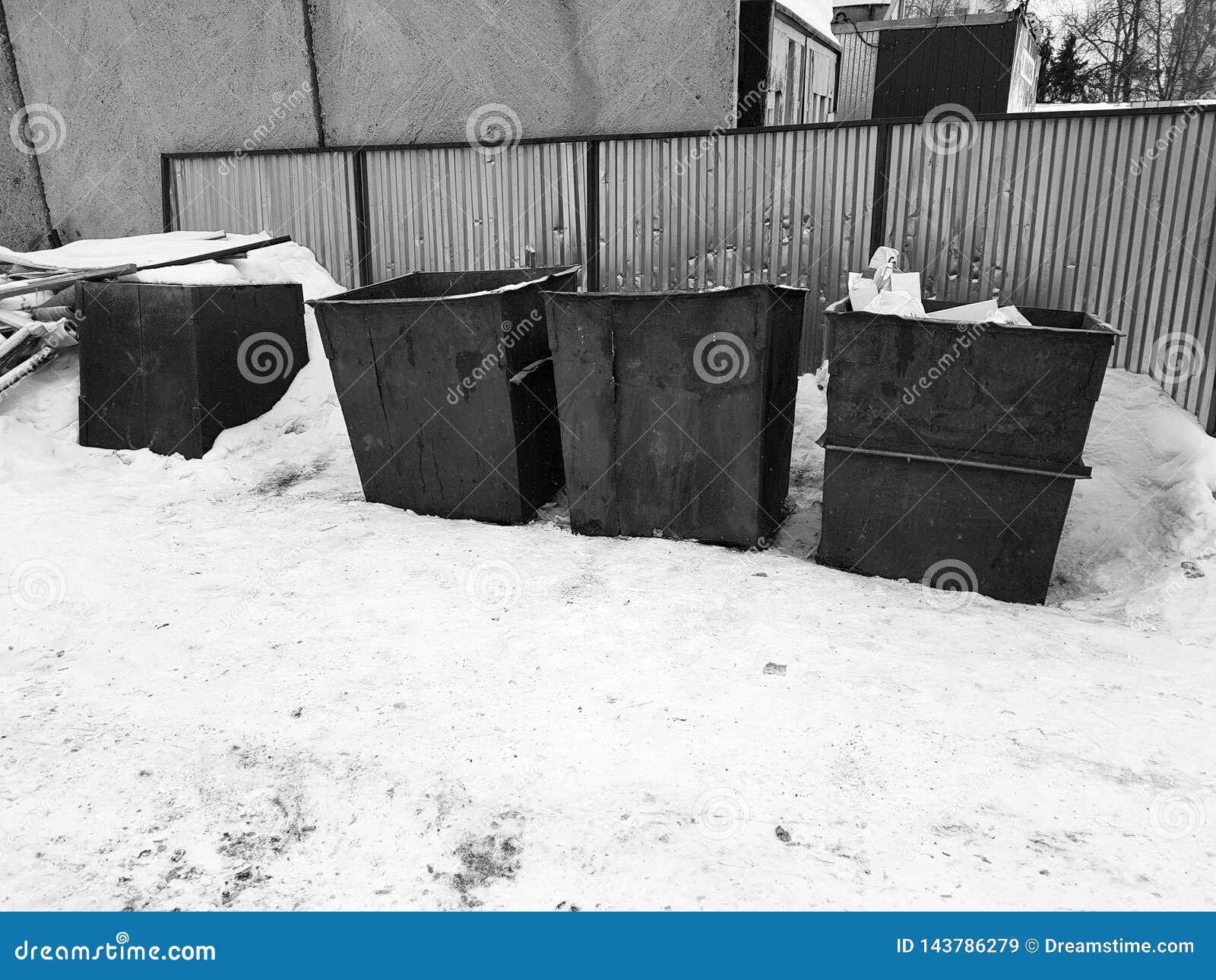 Rusty Trash Cans on the Snow in Winter Stock Image - Image of disposal ...