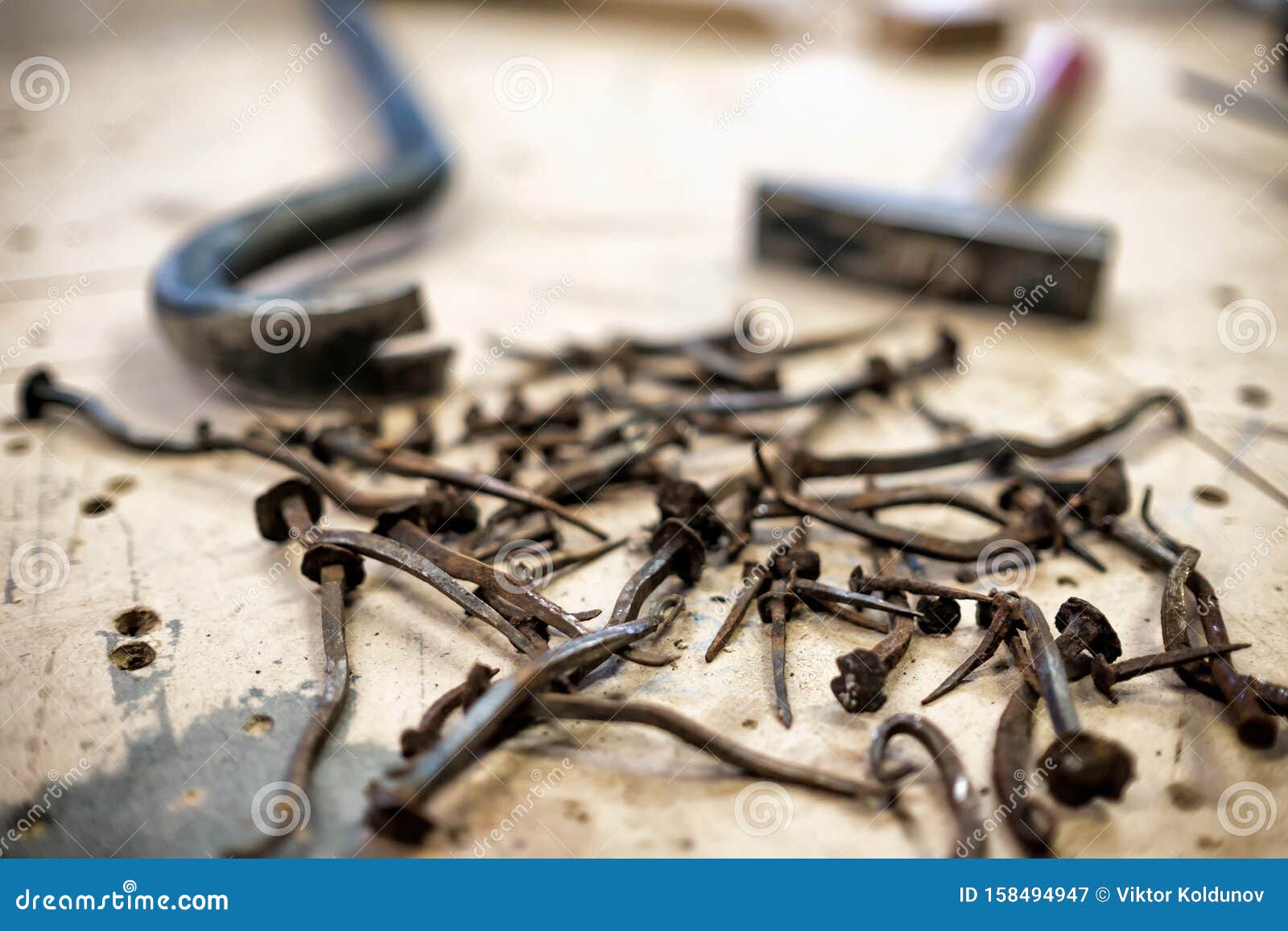 Rusty Used Broken Nails Close Up View. Stock Image - Image of crooked ...