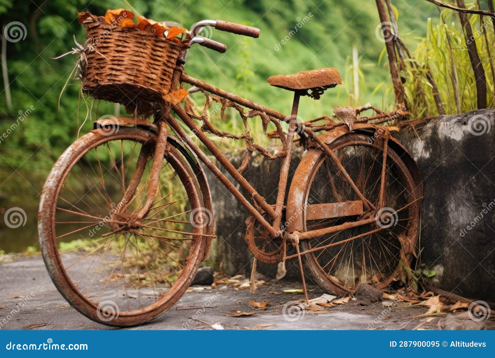 Rusty Vintage Bicycle with a Broken Basket Stock Illustration ...