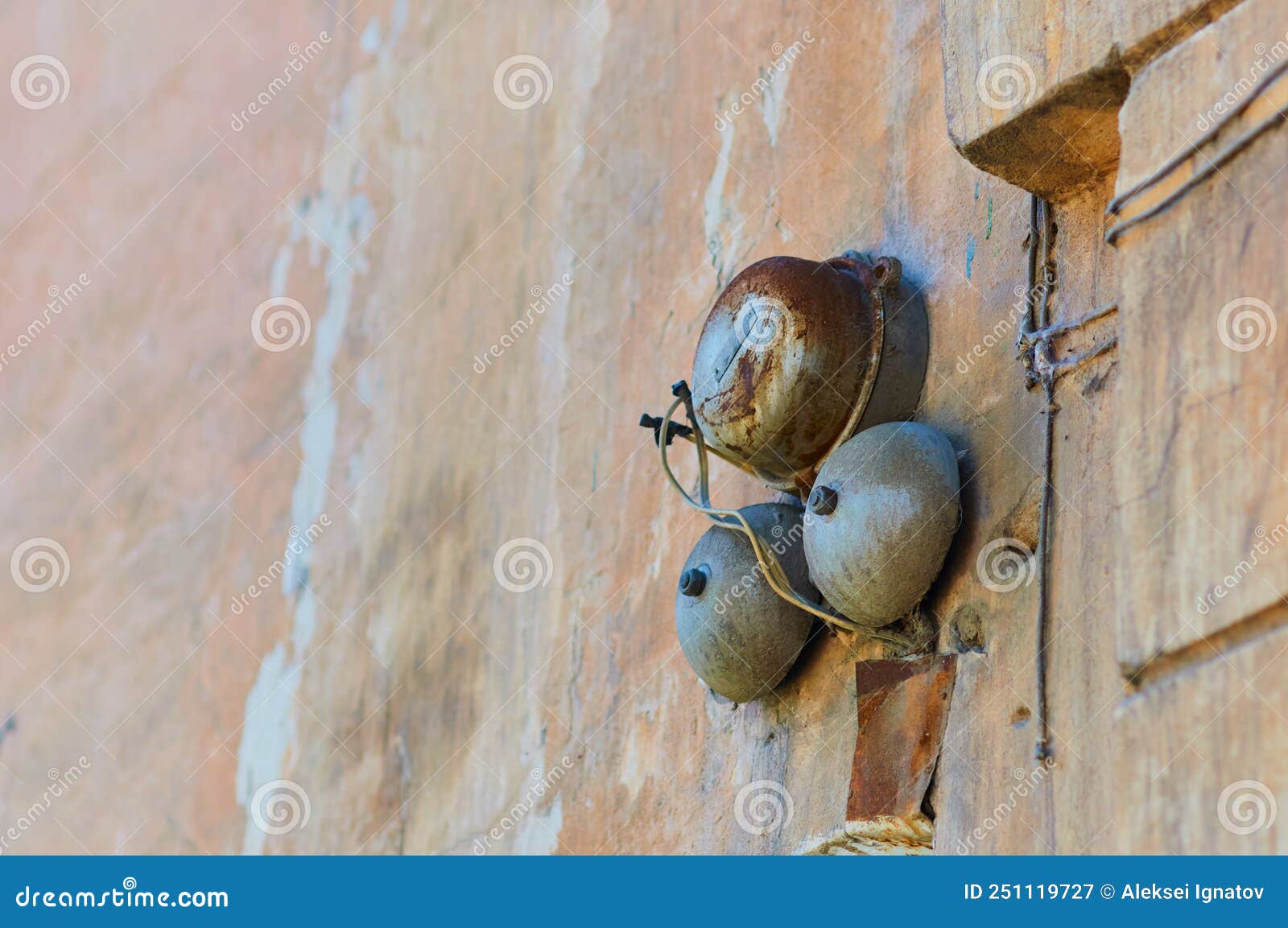 Rusty Vintage Double Electric Alarm on the Wall. the Concept of Old ...