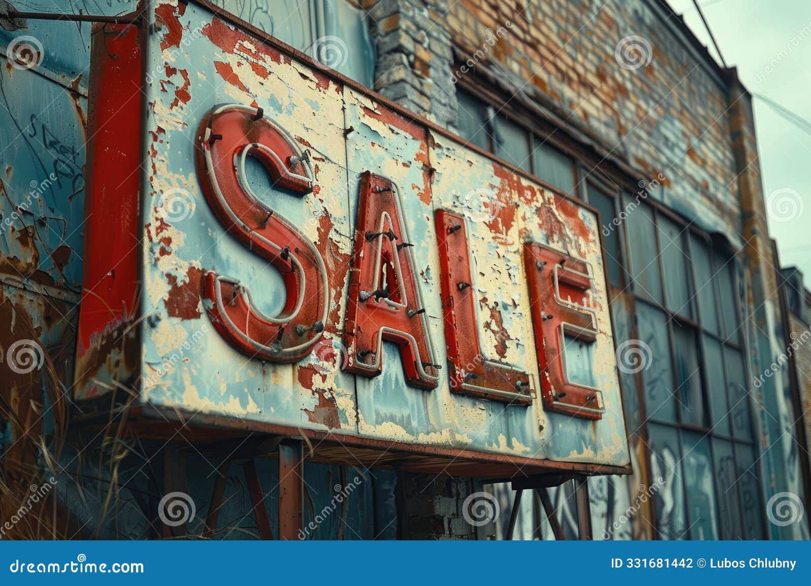 Rusty Vintage Sale Sign in a Desolate Area Stock Illustration ...
