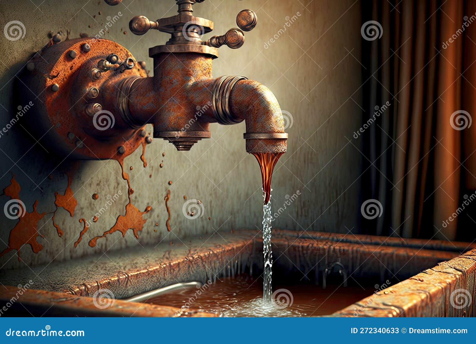 Rusty Water Flows from Unusual Tap into Crowded Sink Stock Image ...