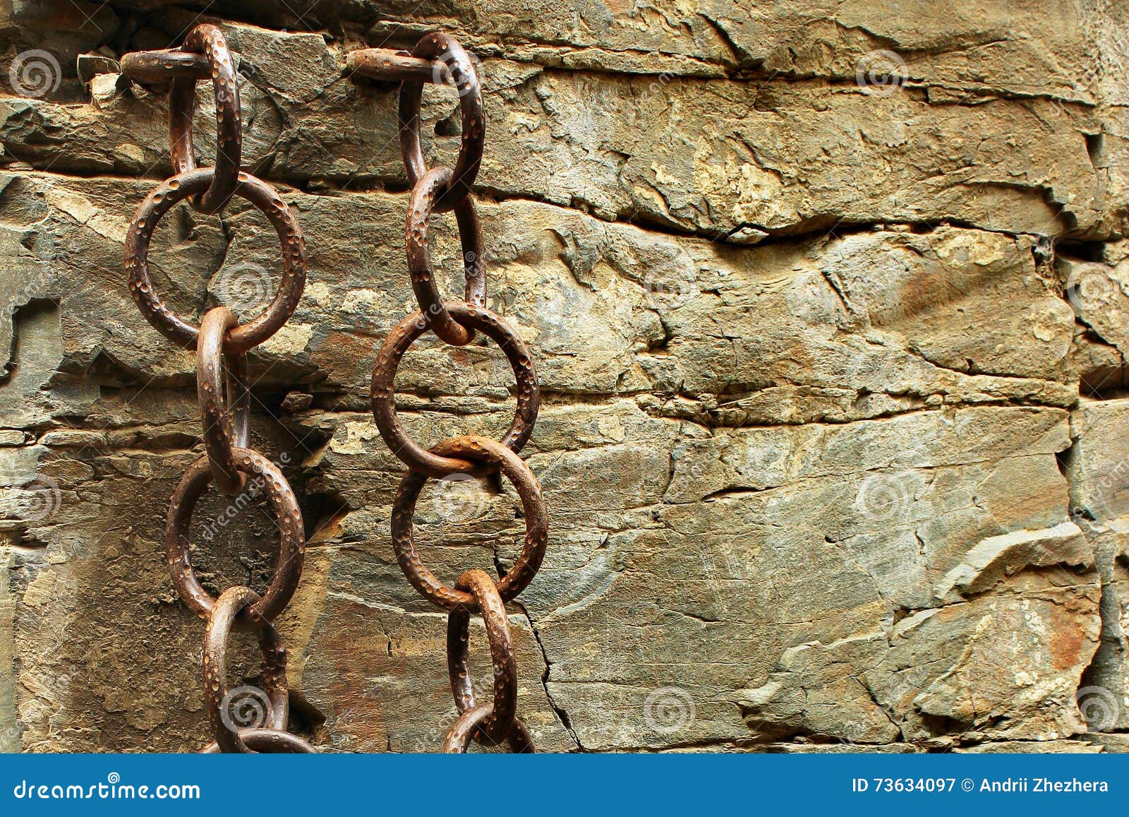 Two Chains Bolted To A Yellow Vertical Wooden Beam Stock Image ...