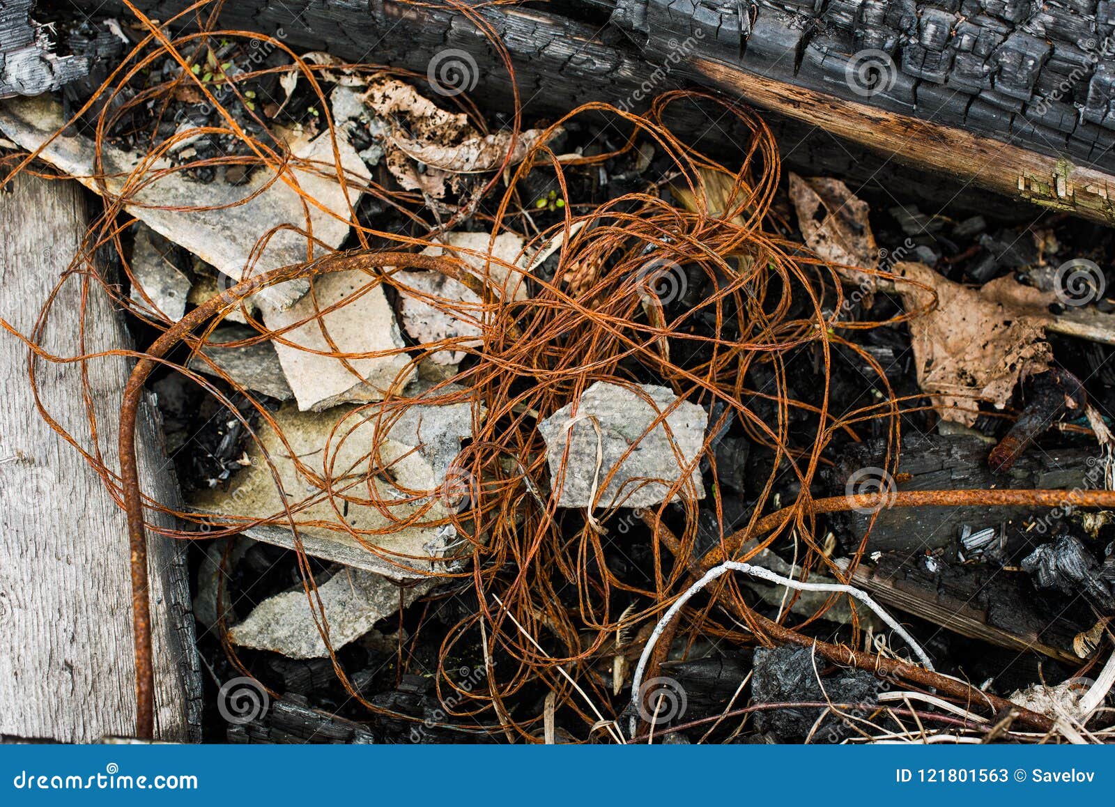 Rusty Wire on Burned Boards Stock Image - Image of building, industry ...