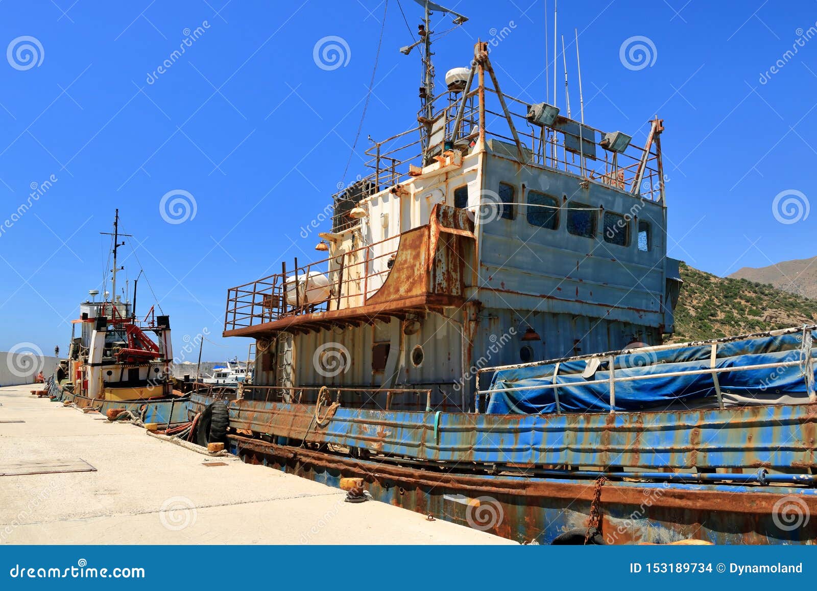 The Rusty Wreck of Two Vessels in Agia Galini in Crete, Greece ...