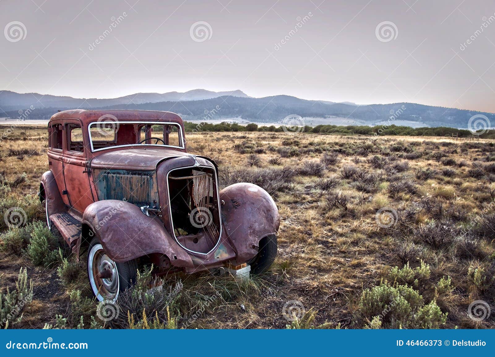 Rusty wrecked car stock image. Image of antique, vintage - 46466373