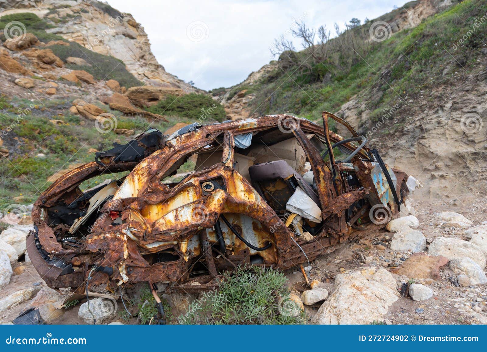 A Rusty Wrecked Car on the Beach Stock Photo - Image of junk, view ...