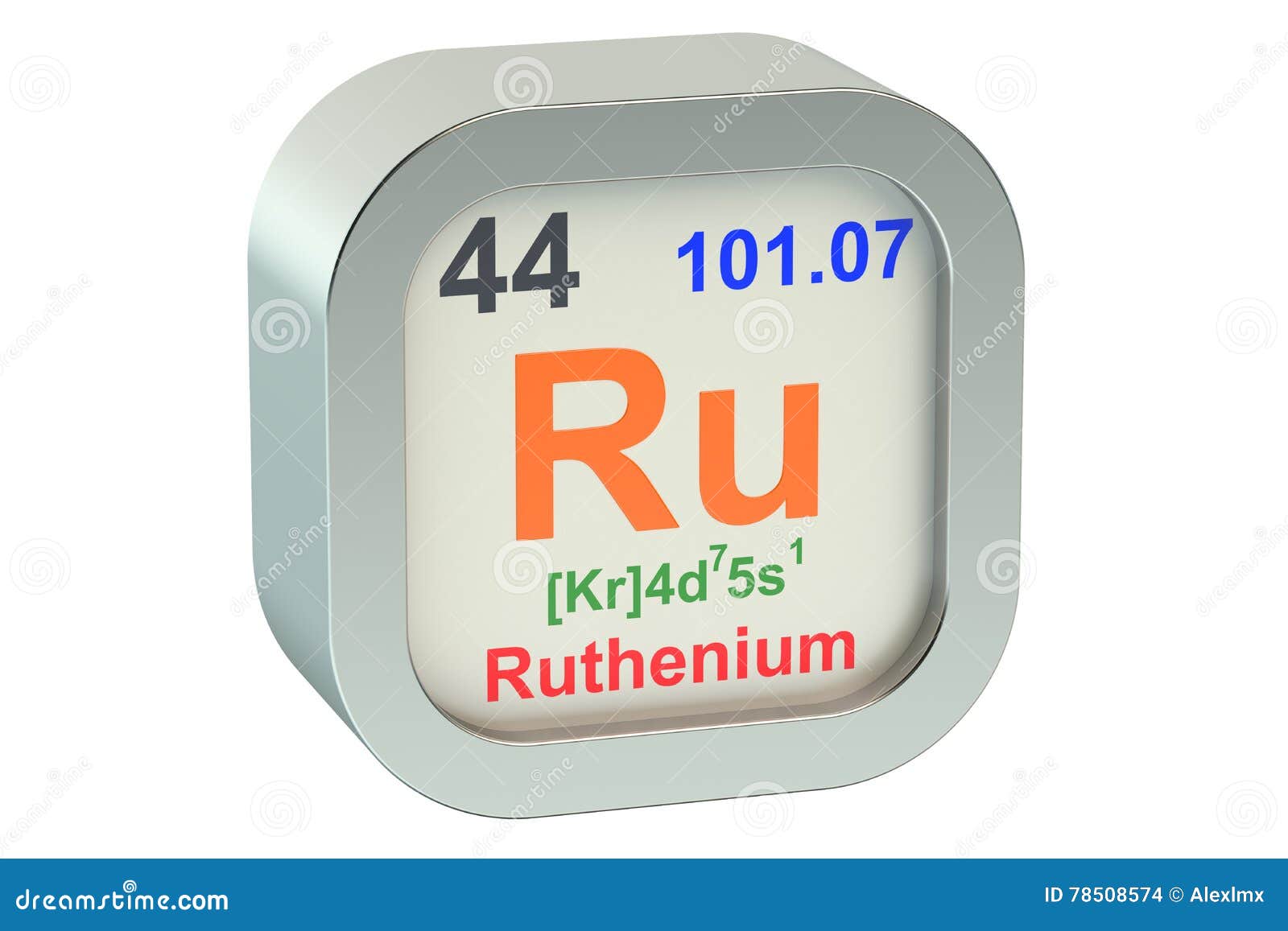 Ruthenium As Element 44 Of The Periodic Table 3D Illustration On Orange ...