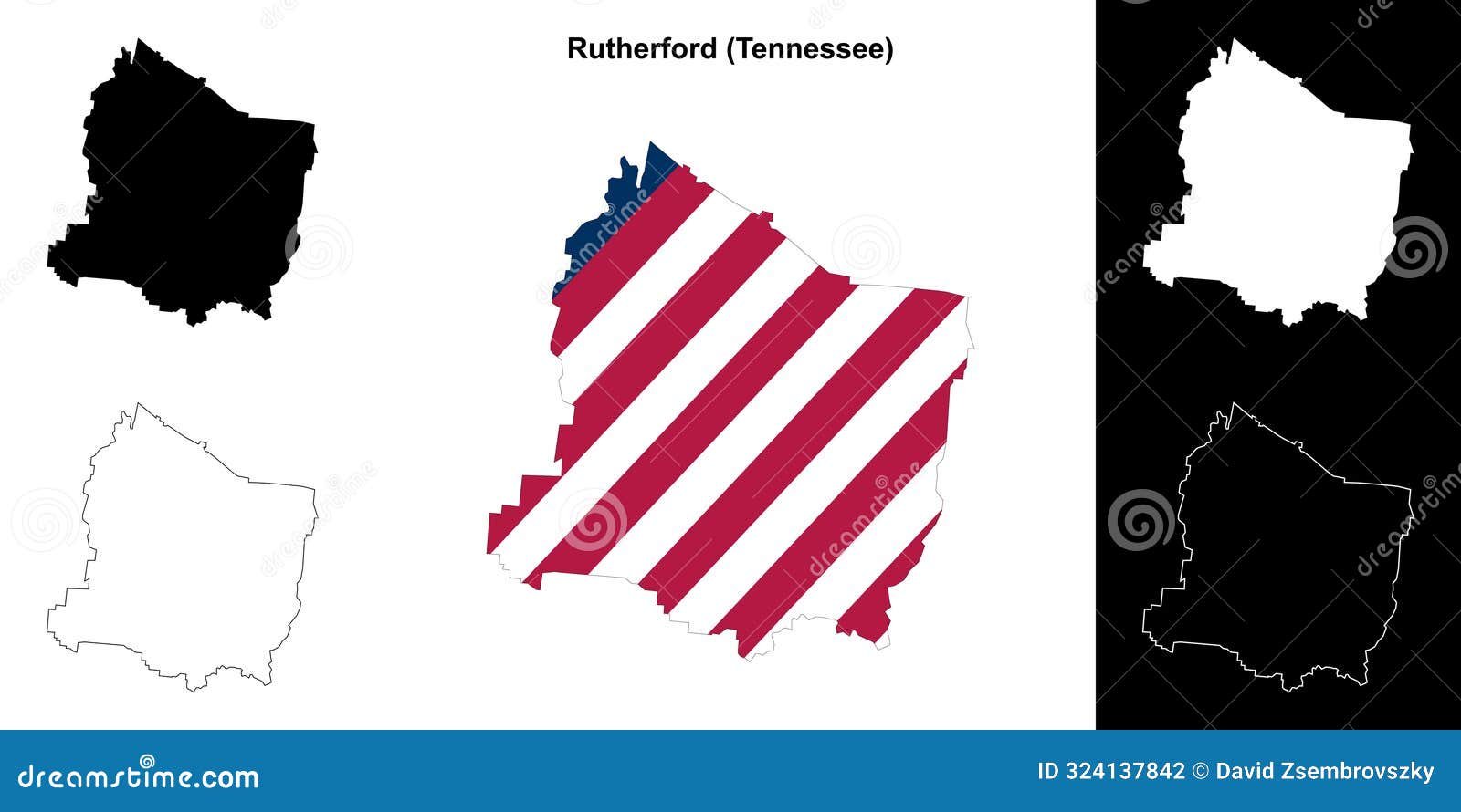 Map Of Rutherford County In Tennessee State On White Background. Single ...