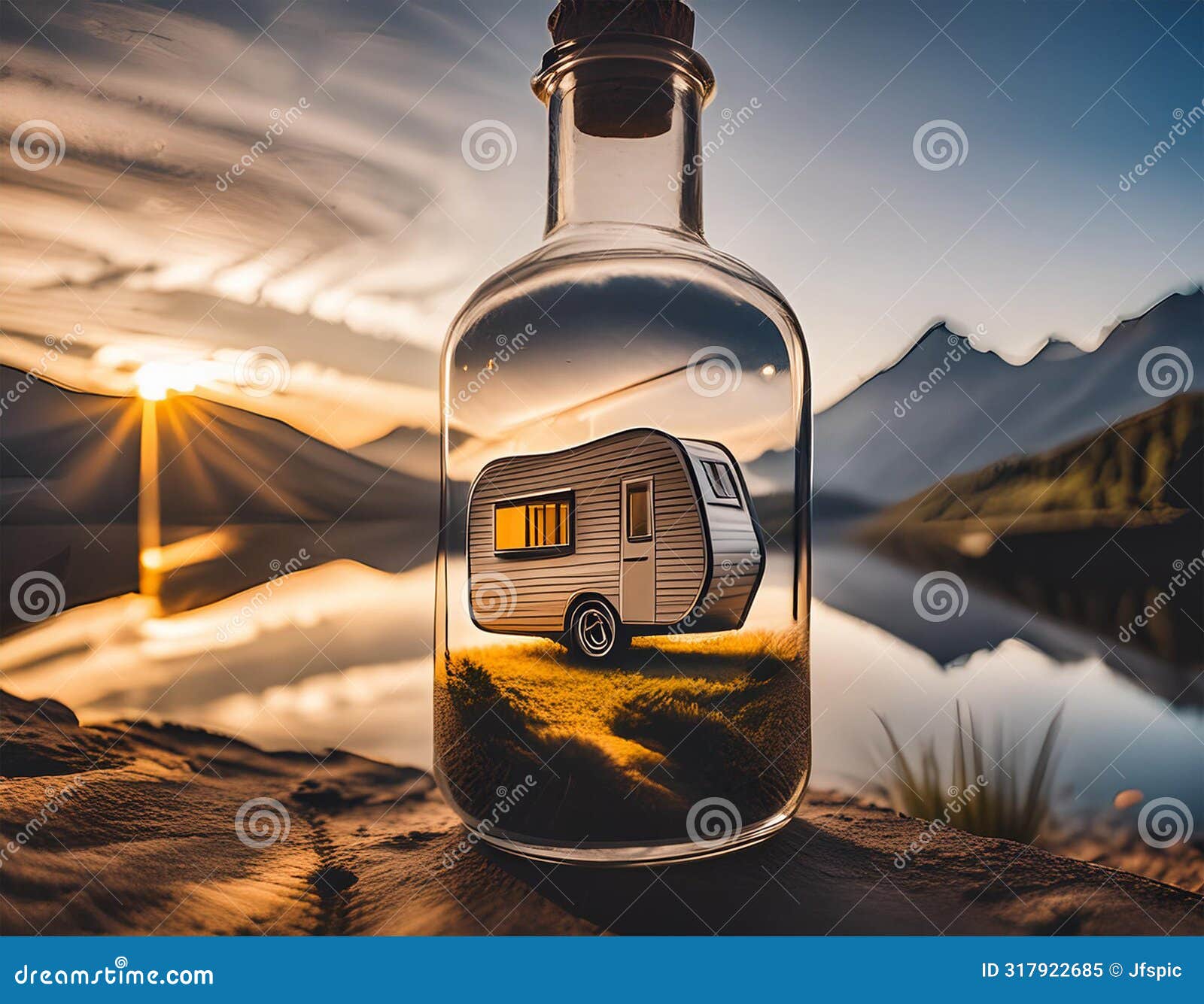 Glass Bottle with RV Camper Stock Illustration - Illustration of yacht ...