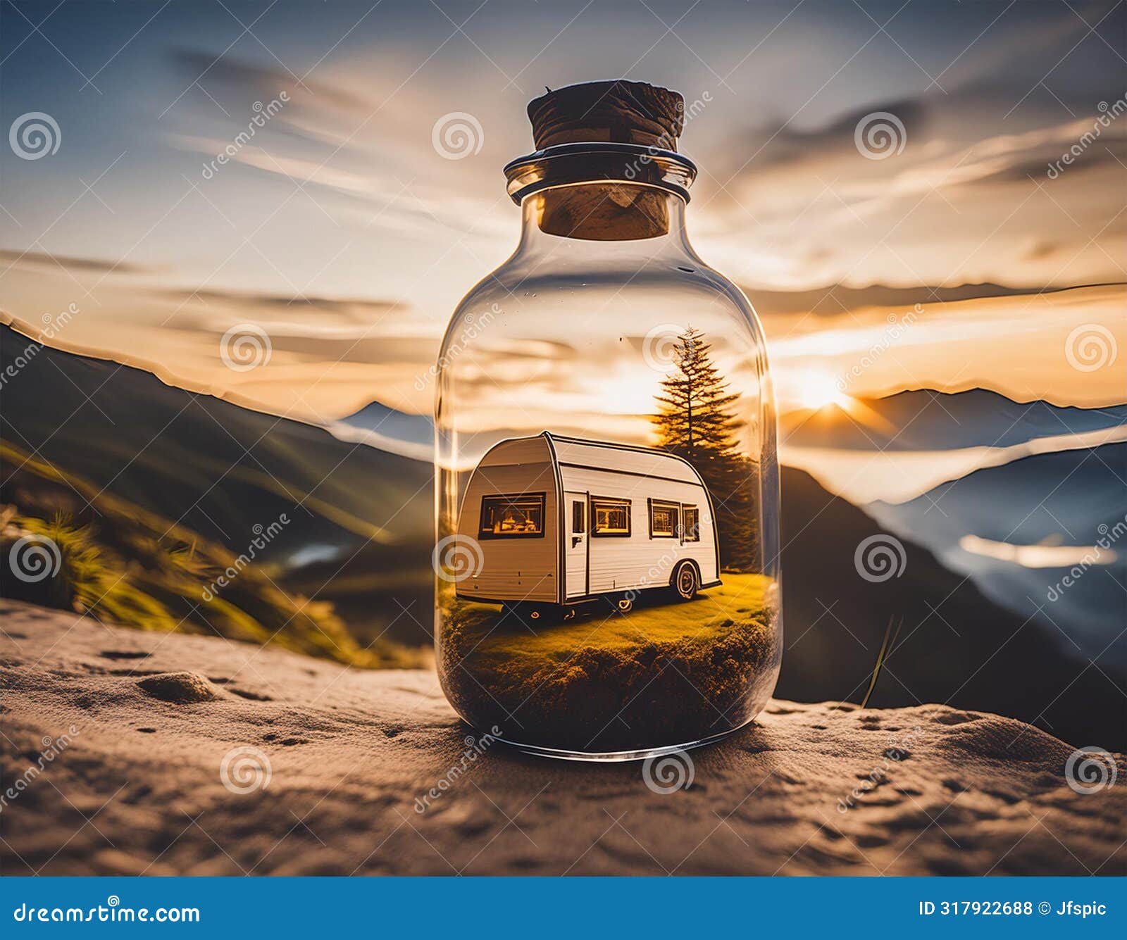Glass Bottle with RV Camper Stock Illustration - Illustration of memory ...