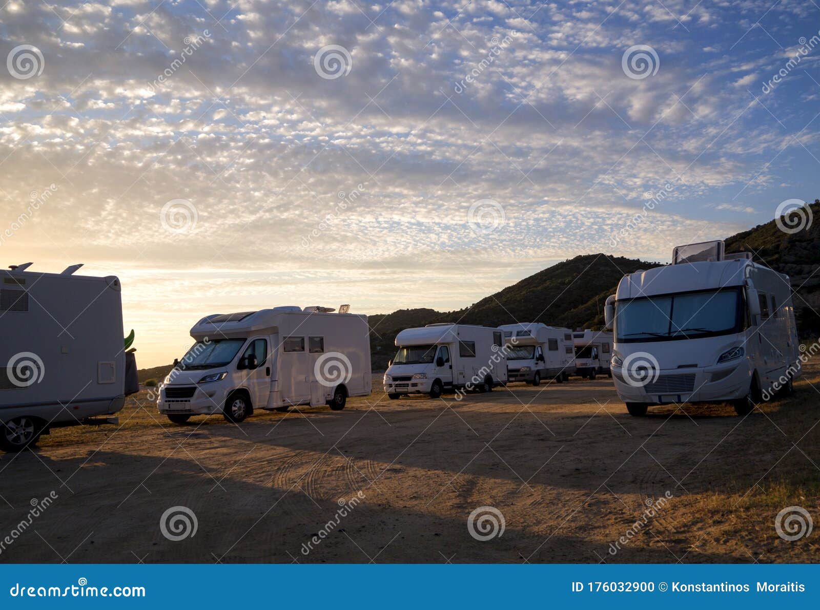 RV Campers on the beach stock photo. Image of dusk, destinations ...