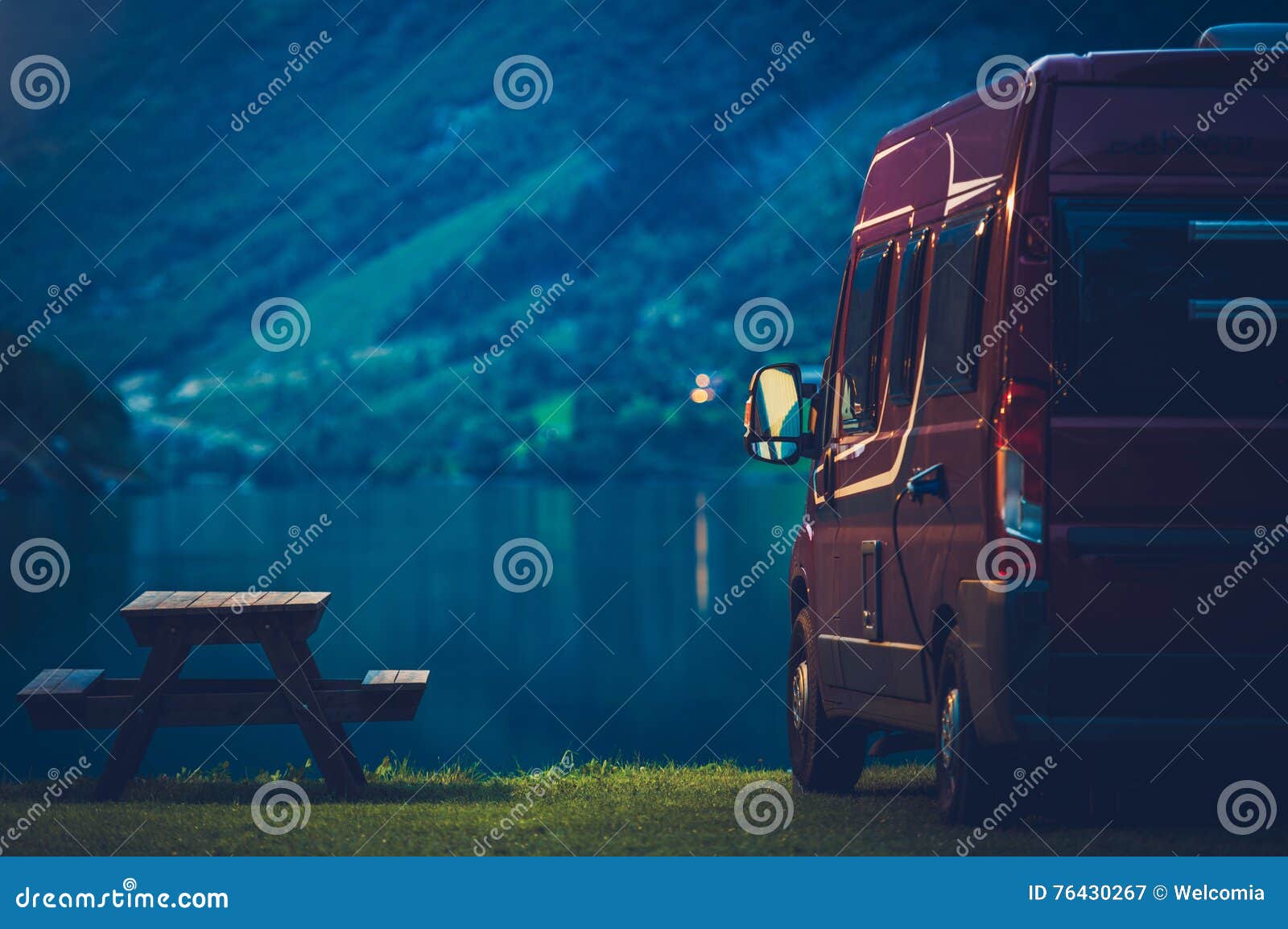 RV Camping at Night stock image. Image of place, camper - 76430267