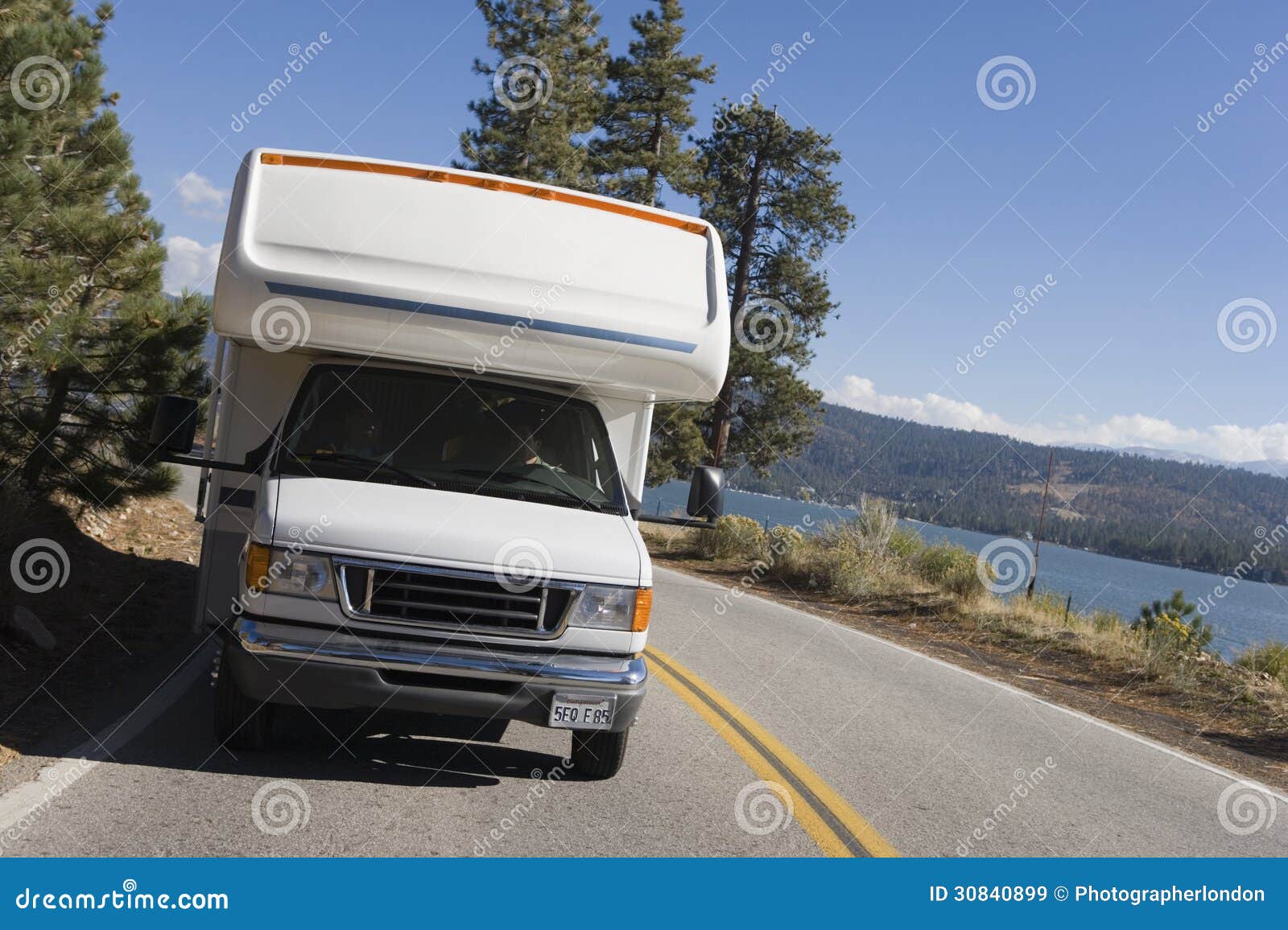 RV Driving on Mountain Road Stock Image - Image of leisure ...