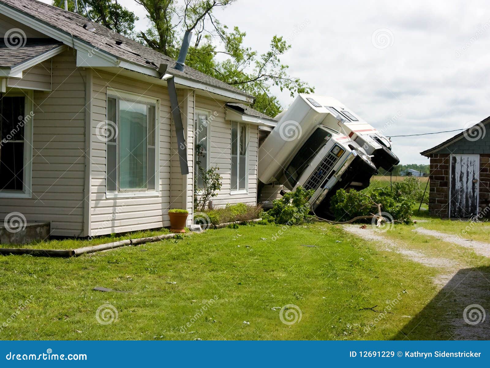 RV on Its Side Storm Damage Stock Image - Image of storm, destruction ...