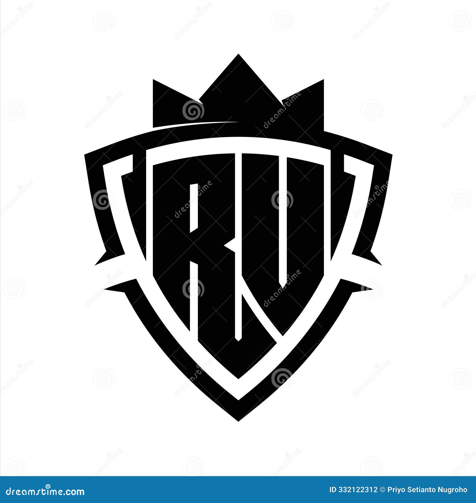 RV Letter Bold Monogram Triangle Curve Shield Shape with Crown Black ...