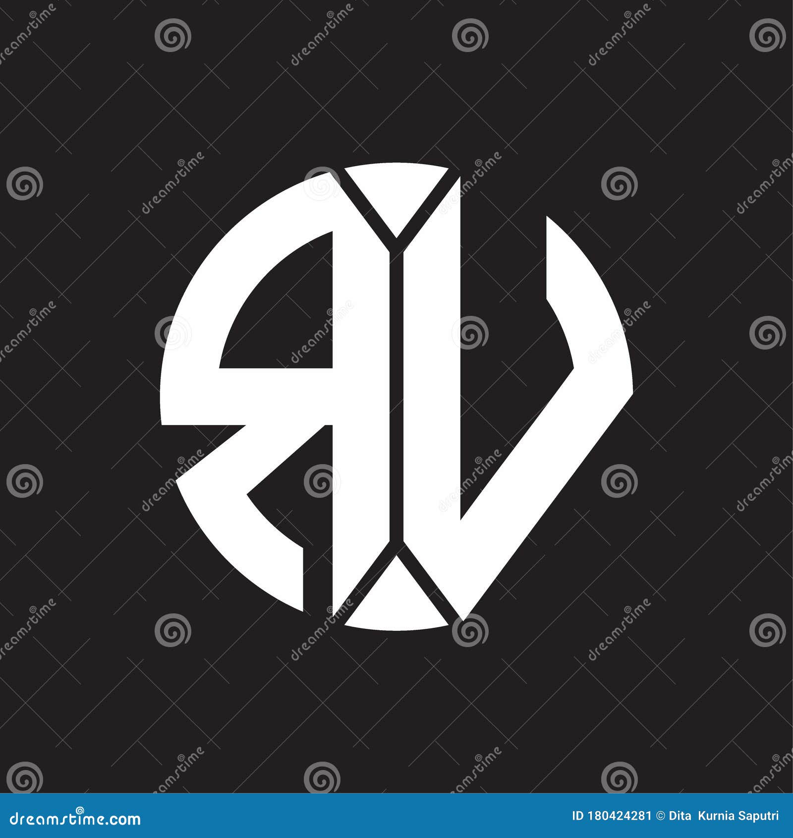 RV Logo Monogram with Piece Circle Ribbon Style Stock Vector ...