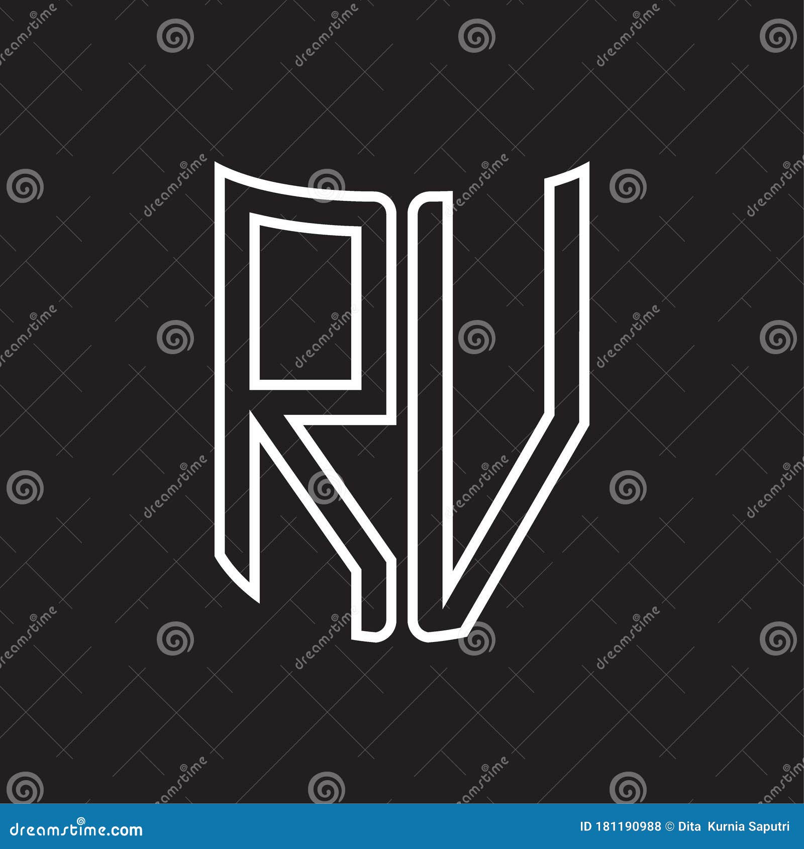 RV Logo Monogram with Ribbon Style Outline Design Template Stock Vector ...