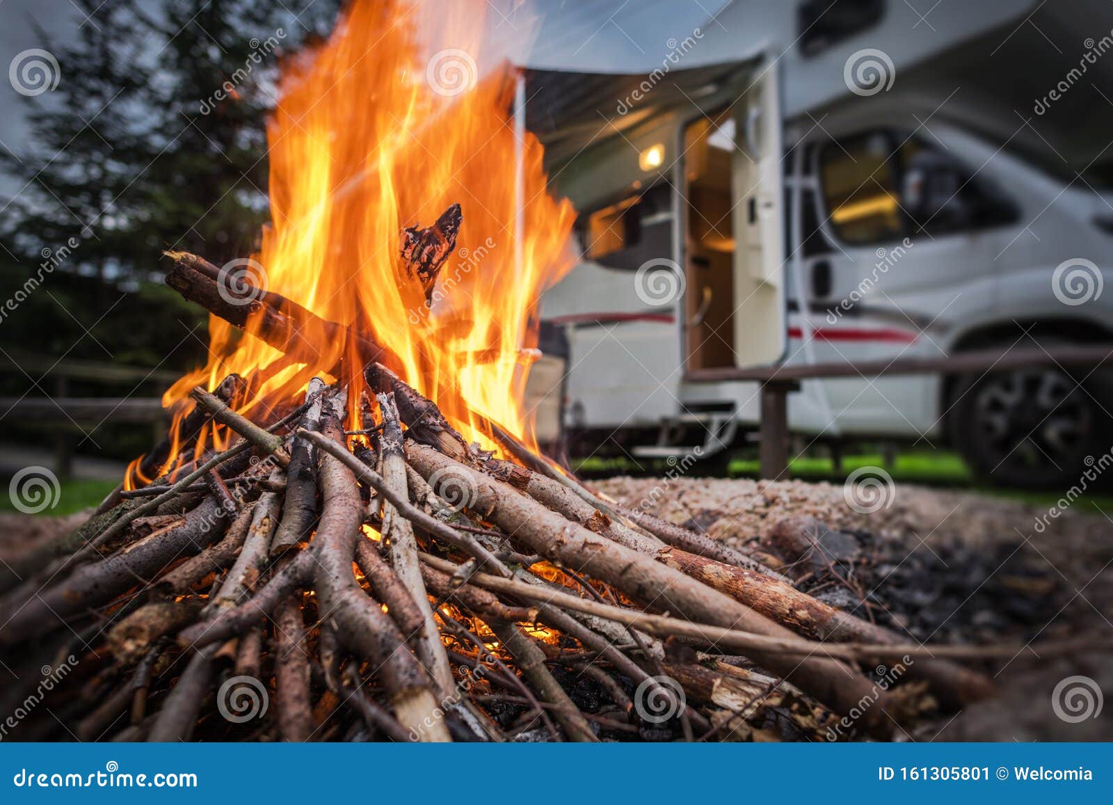 RV Park Camping Fire stock image. Image of park, tourism - 161305801