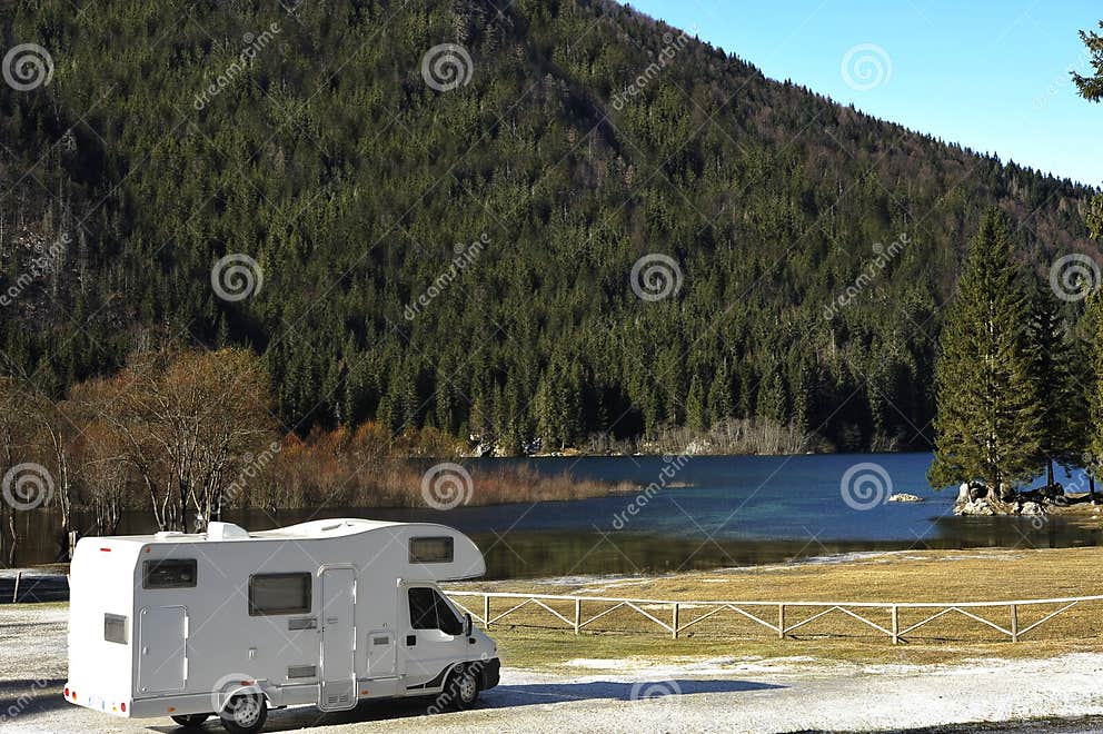 RV Parked at the Lake stock photo. Image of horizontal - 17145632