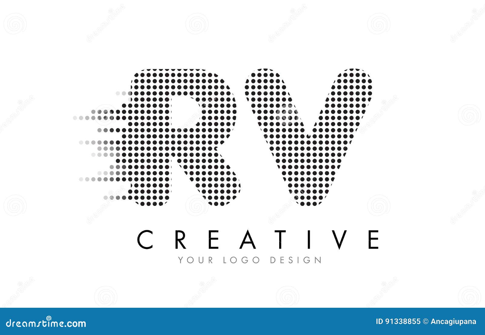 RV R V Letter Logo with Black Dots and Trails. Stock Vector ...