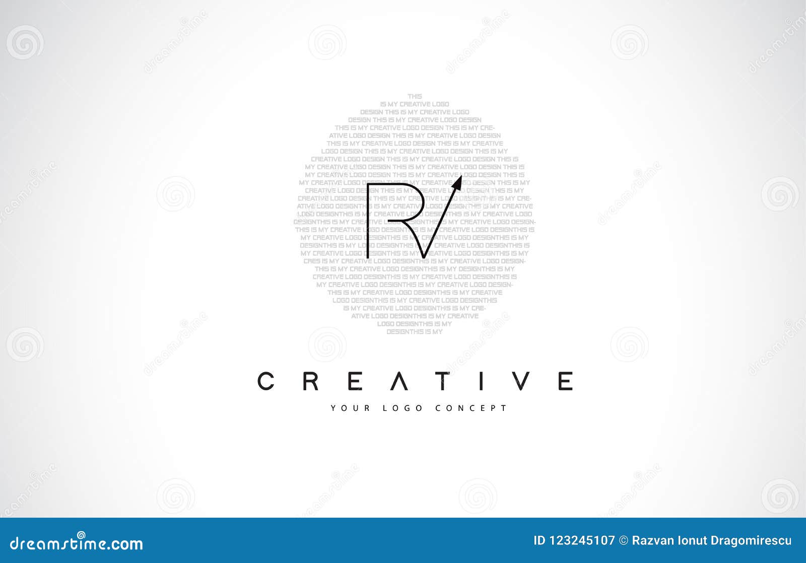 RV R V Logo Design with Black and White Creative Text Letter Vector ...