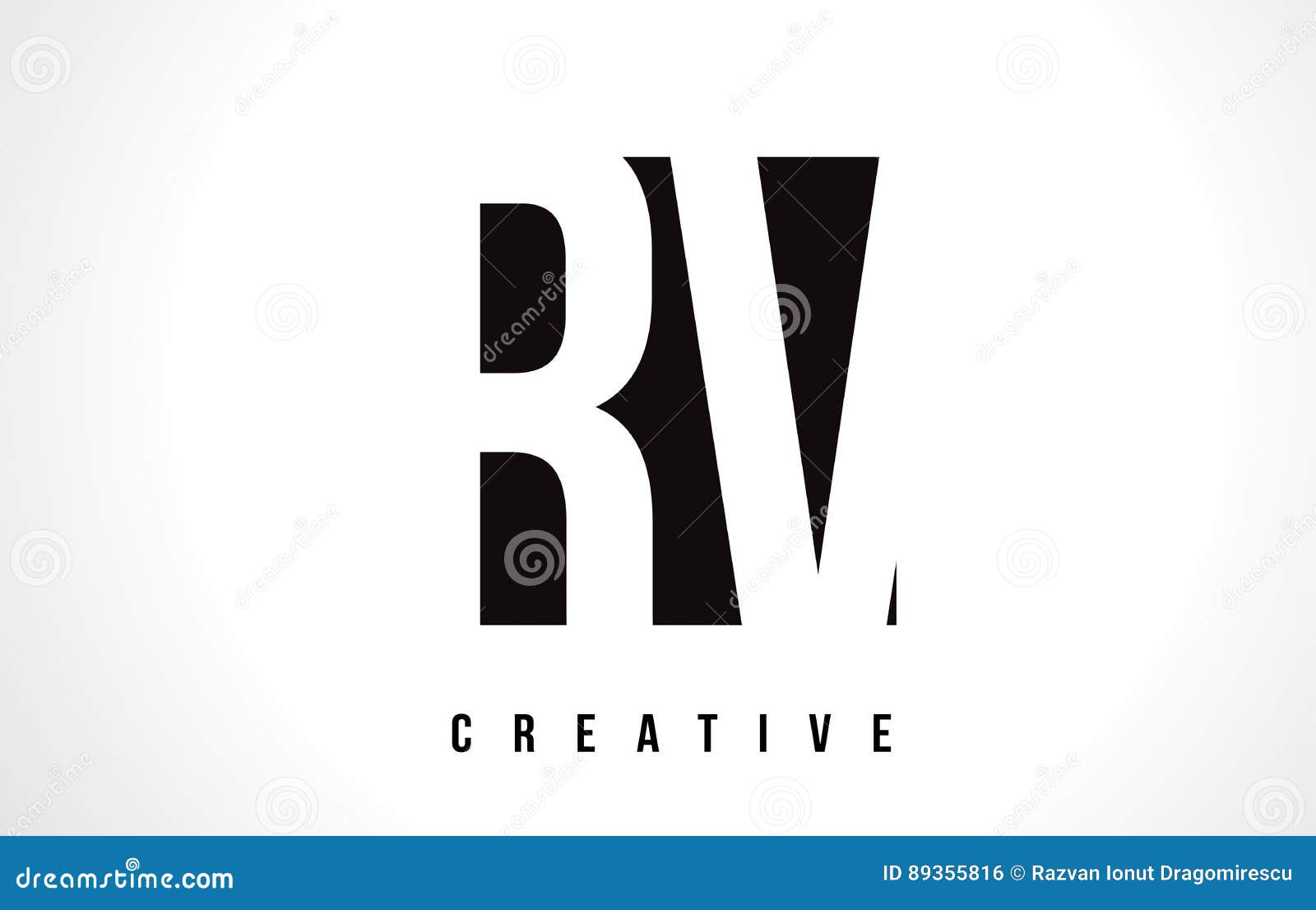 RV R V White Letter Logo Design with Black Square. Stock Vector ...