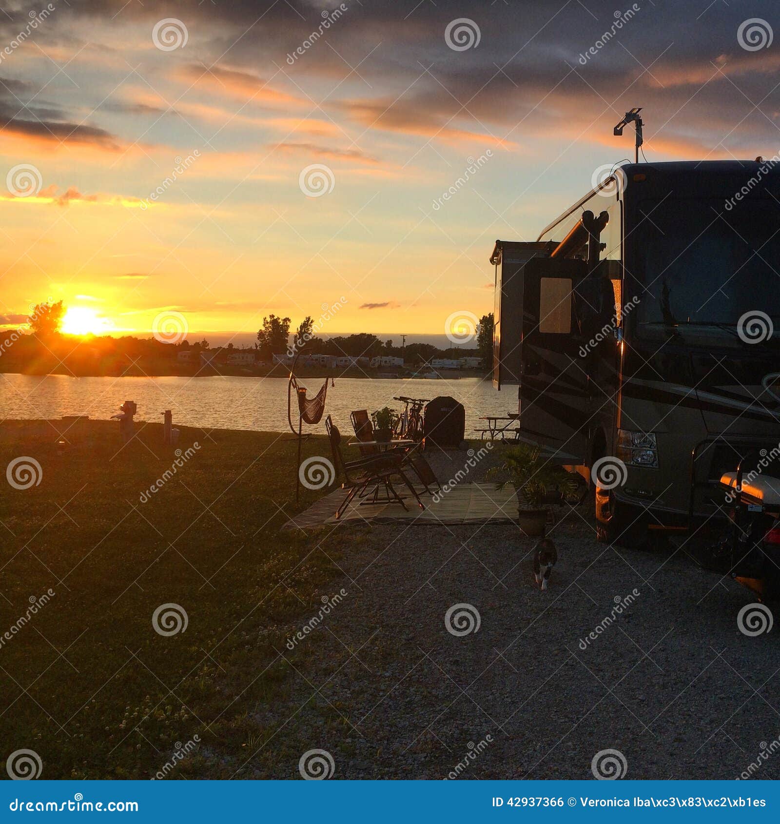 Rv sunset stock photo. Image of camping, summer, lake - 42937366