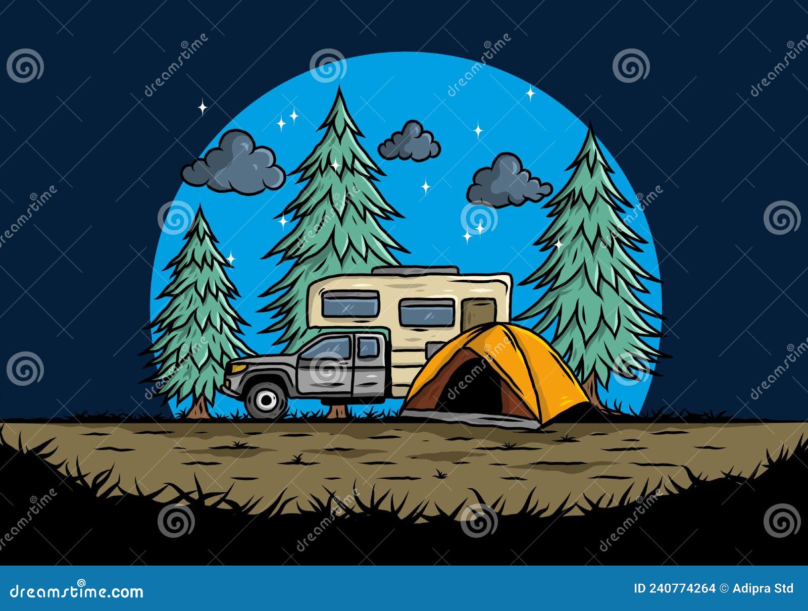 RV Van Camping in Nature Illustration Stock Vector - Illustration of ...