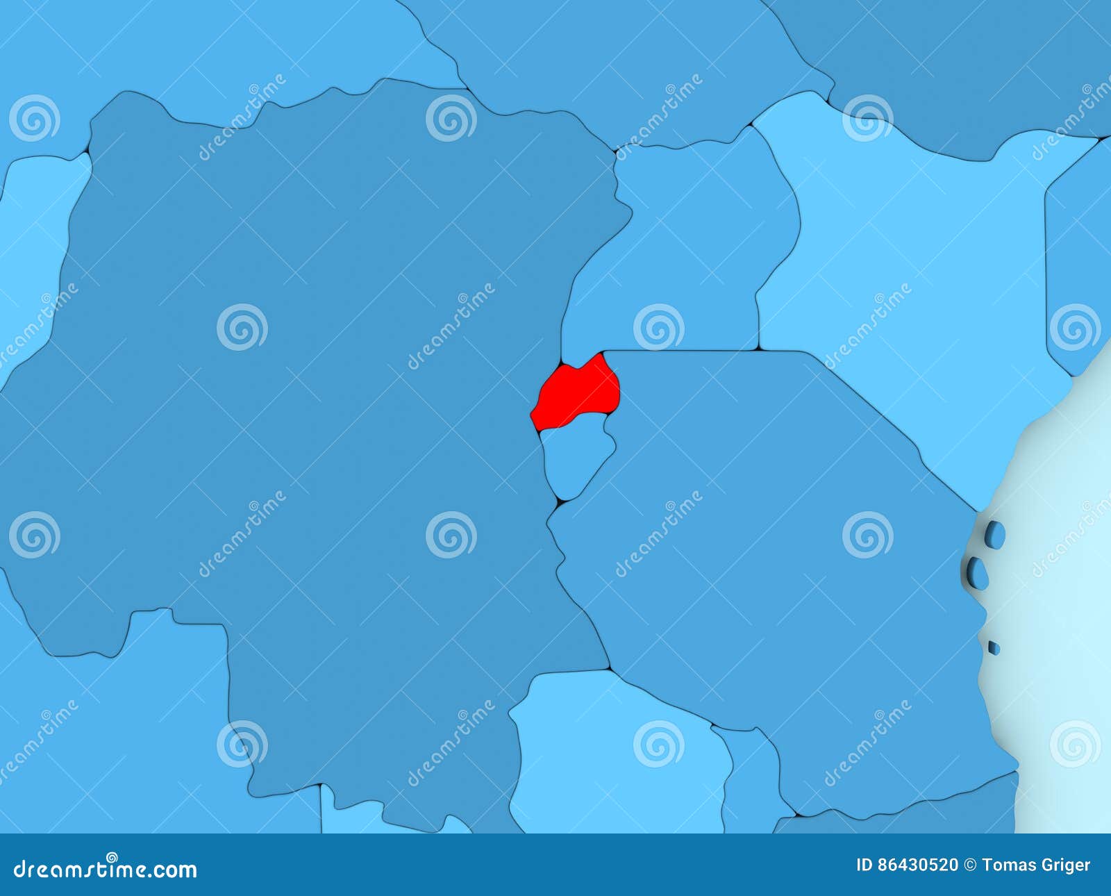Rwanda on 3D map stock illustration. Illustration of rwanda - 86430520
