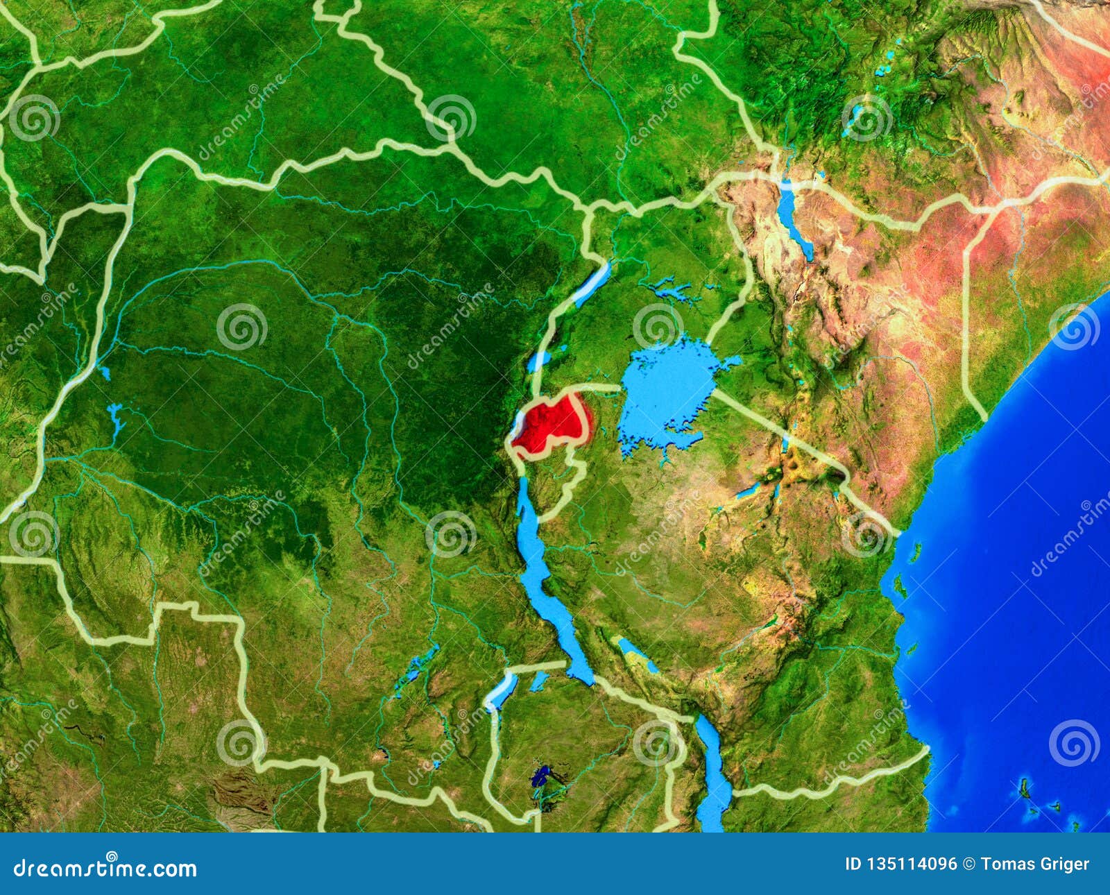 Rwanda on Earth with Borders Stock Illustration - Illustration of world ...