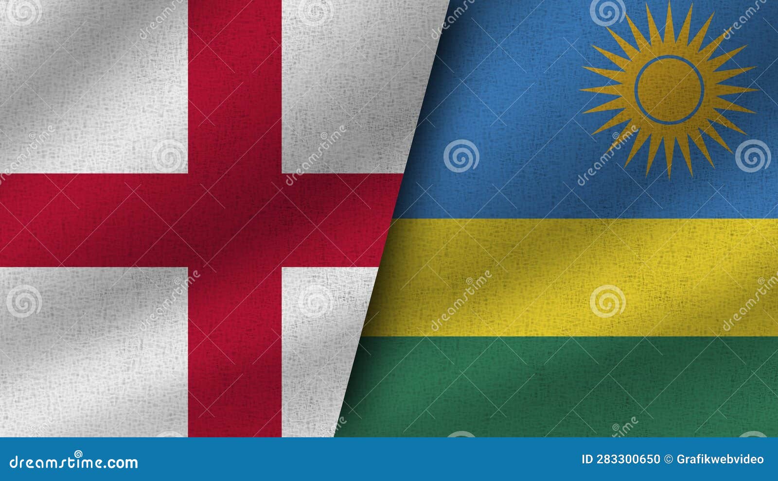 Rwanda and England Realistic Two Flags Together Stock Illustration ...