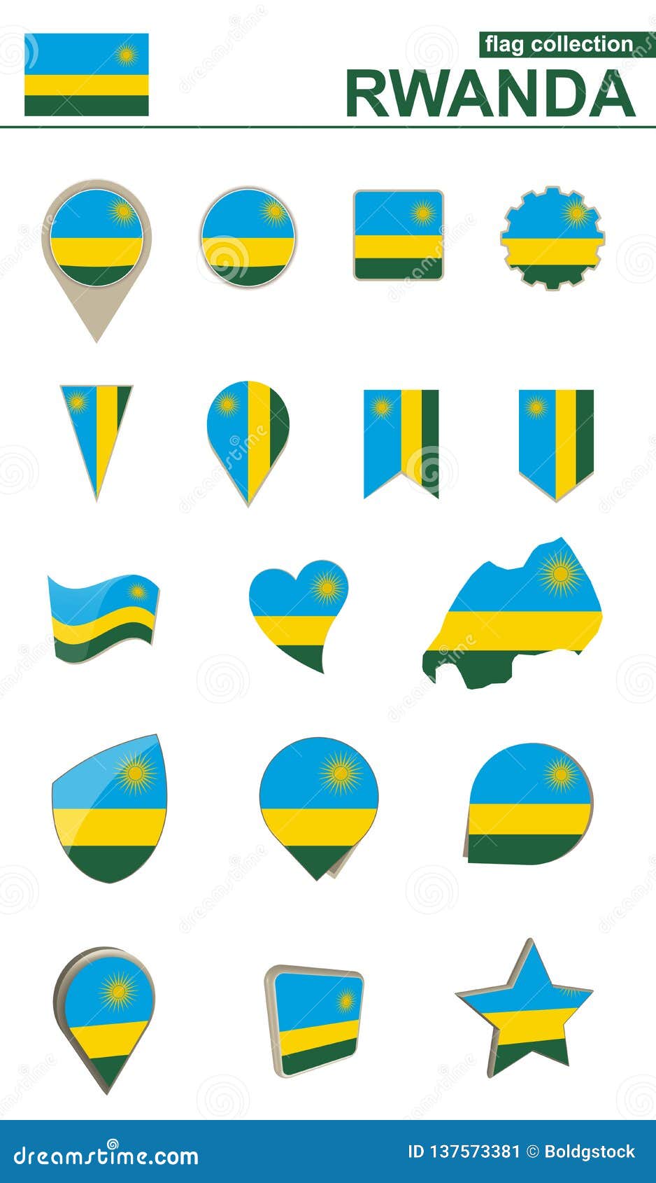 Rwanda Flag Collection. Big Set for Design Stock Vector - Illustration ...
