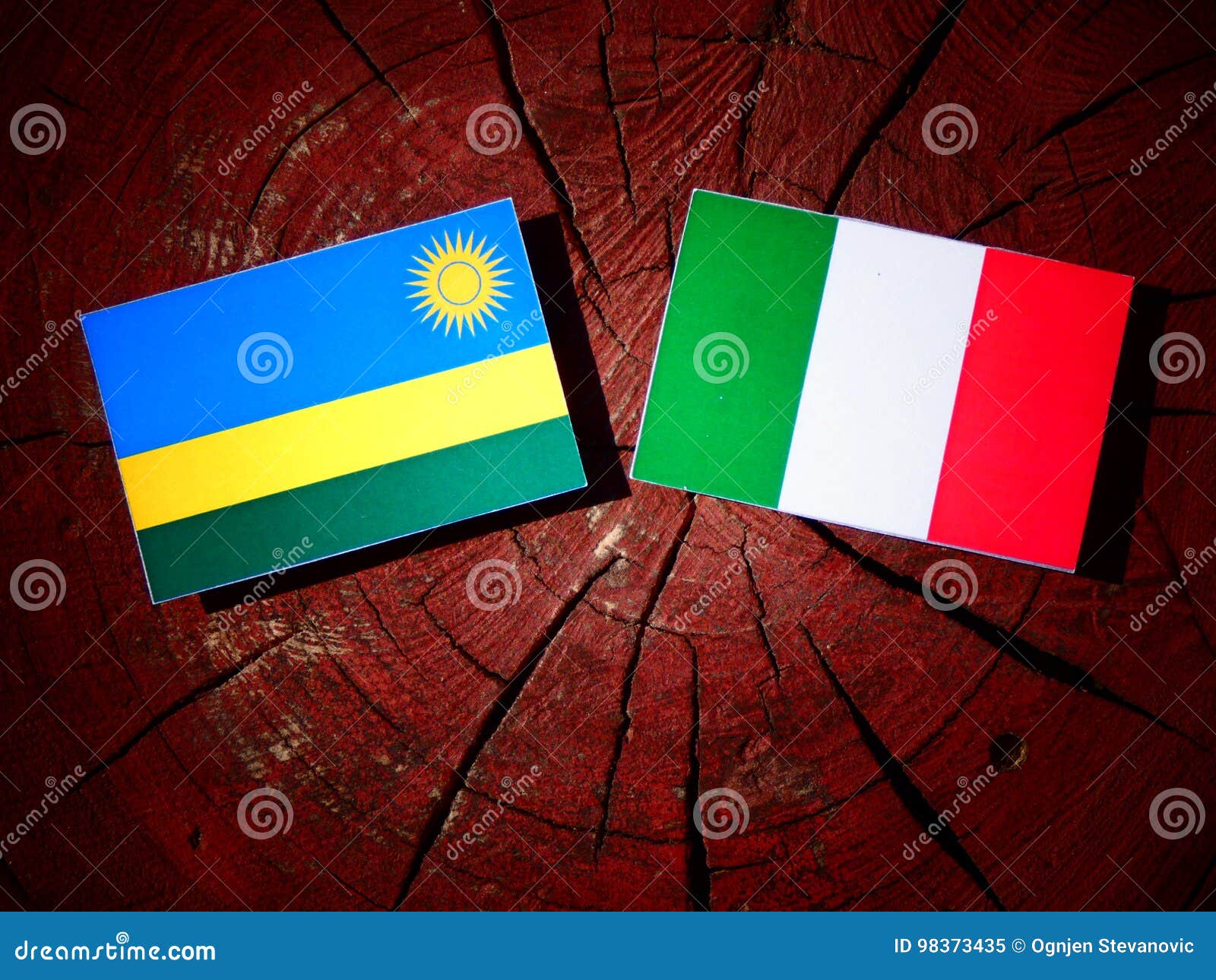 Rwanda Flag with Italian Flag on a Tree Stump Isolated Stock ...