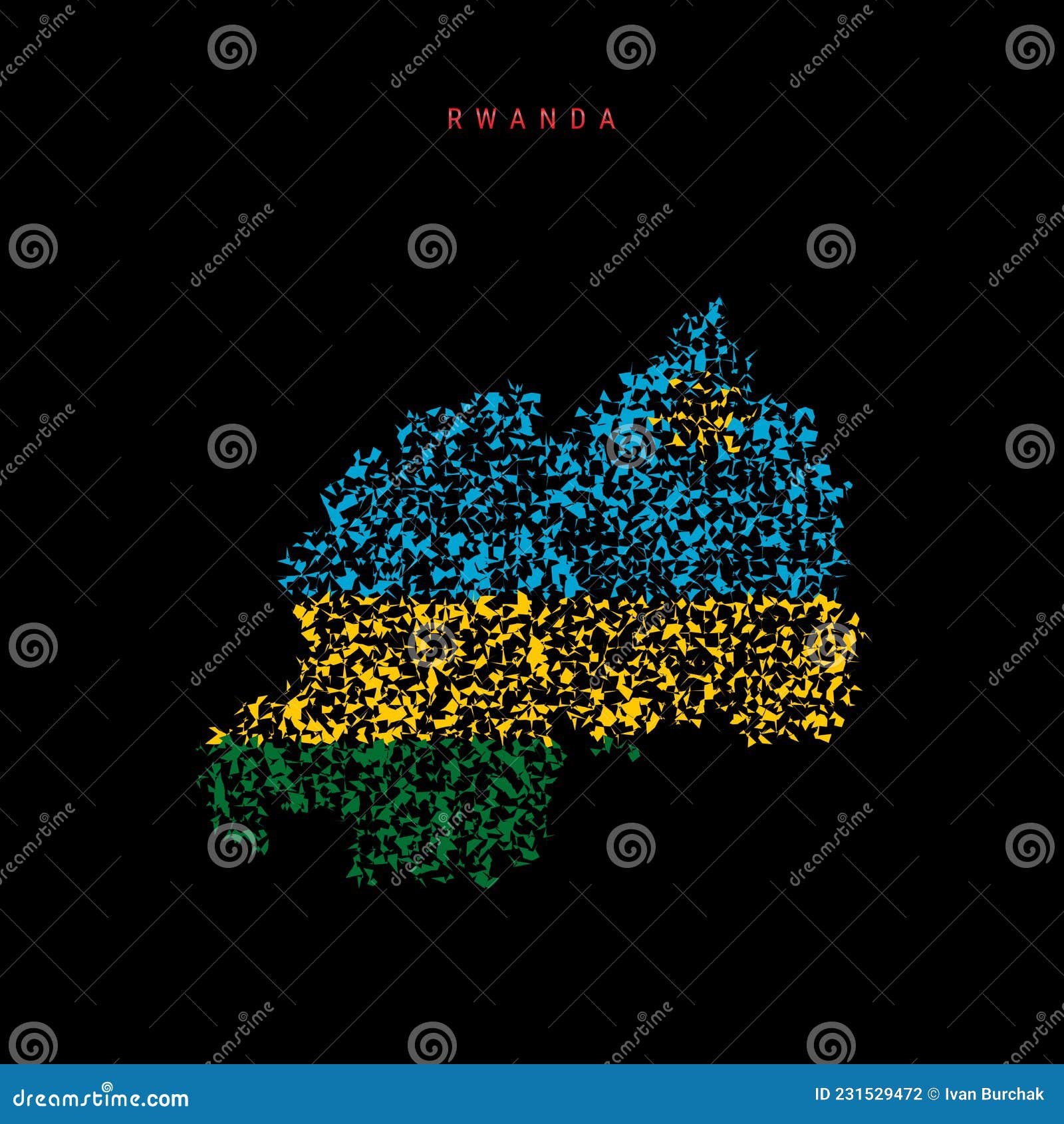 Rwanda Flag Map, Chaotic Particles Pattern in the Rwandan Flag Colors ...