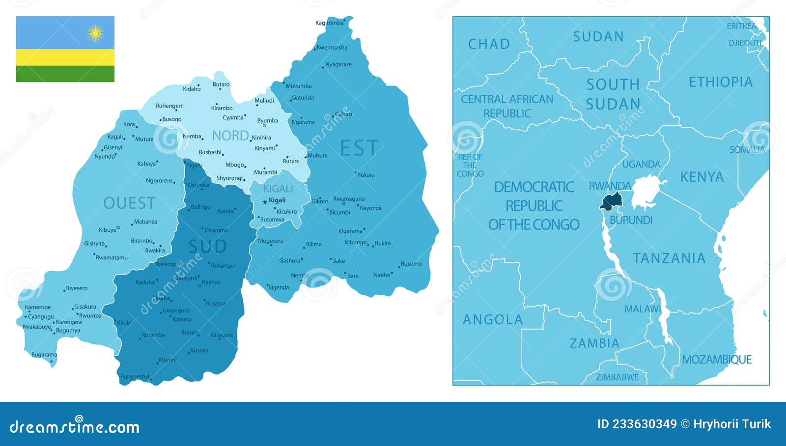 Rwanda Highly Detailed Physical Map Cartoon Vector | CartoonDealer.com ...