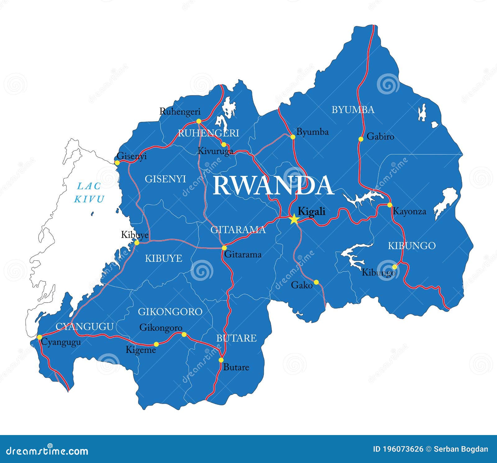 Rwanda Highly Detailed Political Map Vector Illustration ... Rwanda Highly Detailed Political Map Vector Illustration ...
