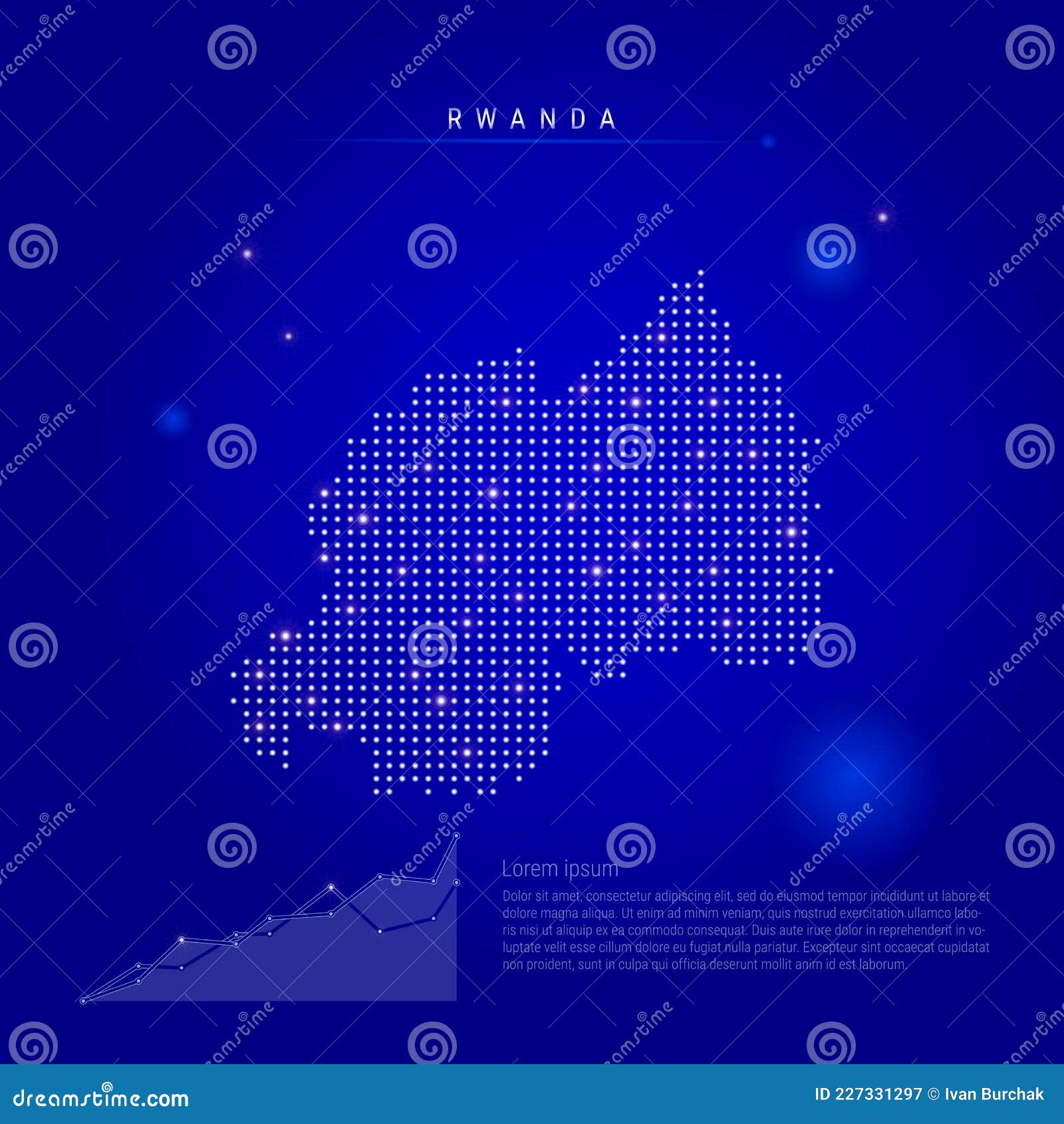 Glowing Map Of Rwanda, Modern Blue Outline Map Stock Photo ...