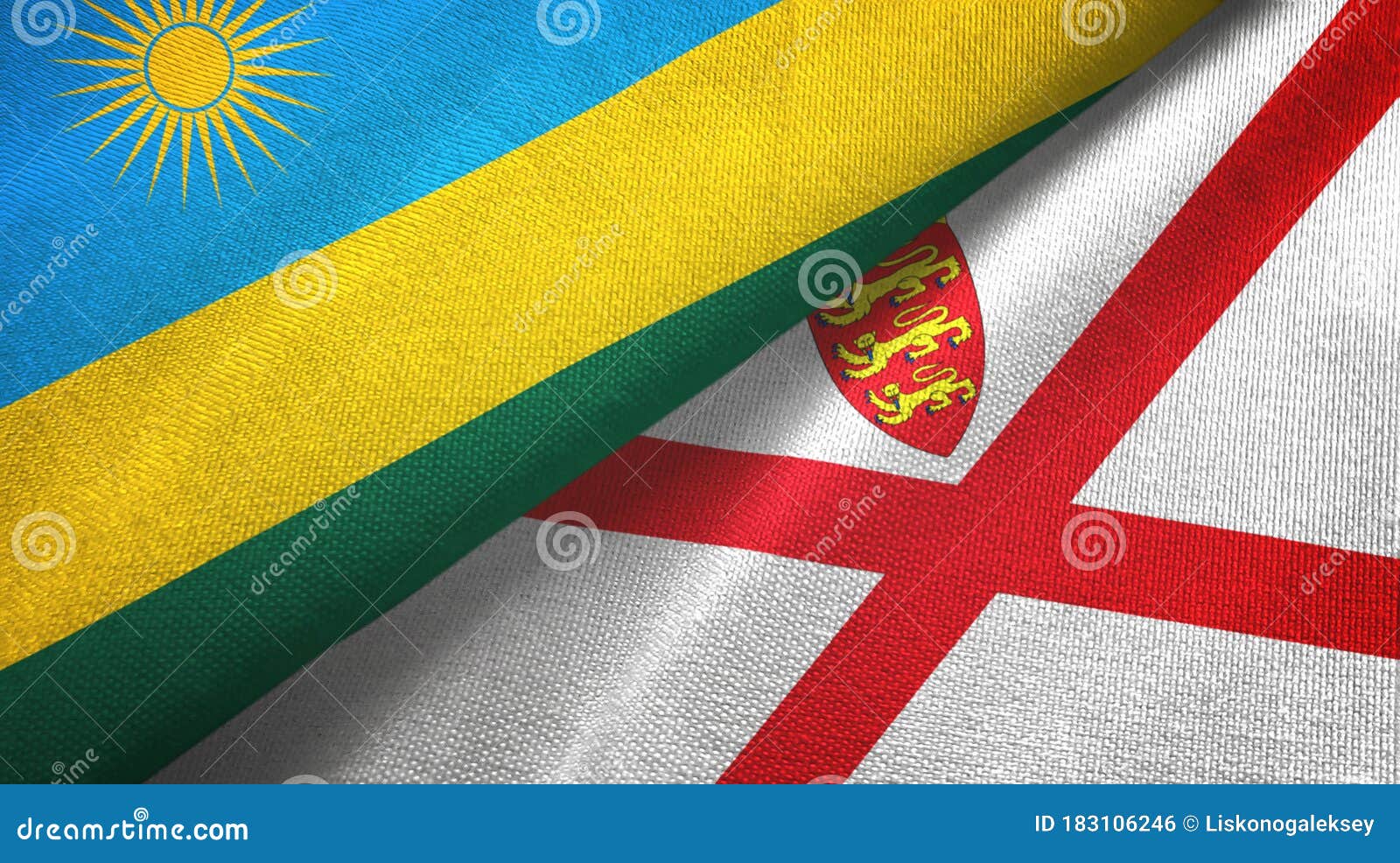 Rwanda and Jersey Two Flags Textile Cloth, Fabric Texture Stock Photo ...