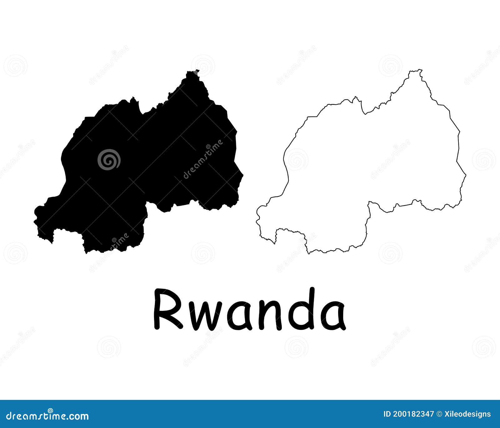 Rwanda Country Map. Black Silhouette And Outline Isolated On White ...