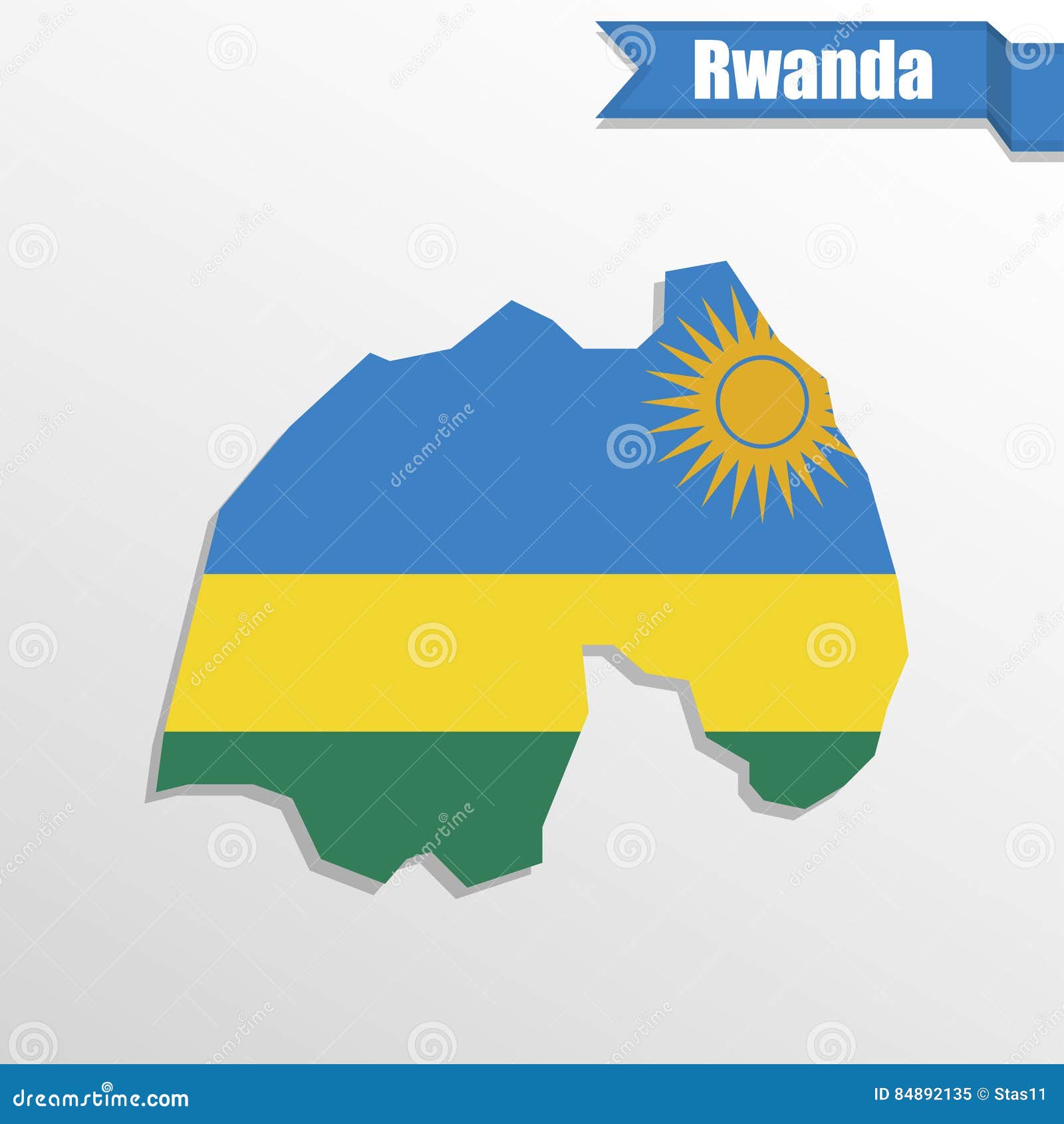 Rwanda Map with Flag Inside and Ribbon Stock Illustration ...