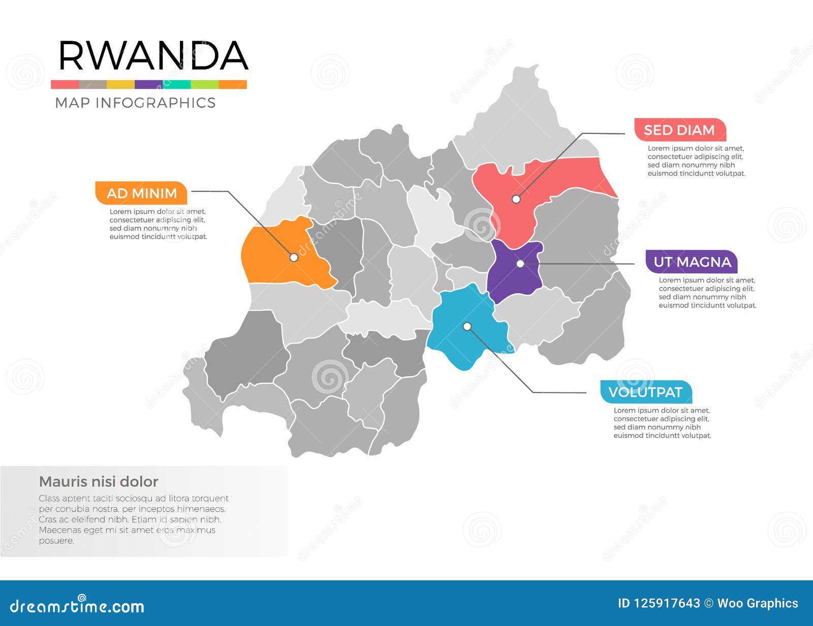 Rwanda Map Infographics Vector Template with Regions and Pointer Marks ...