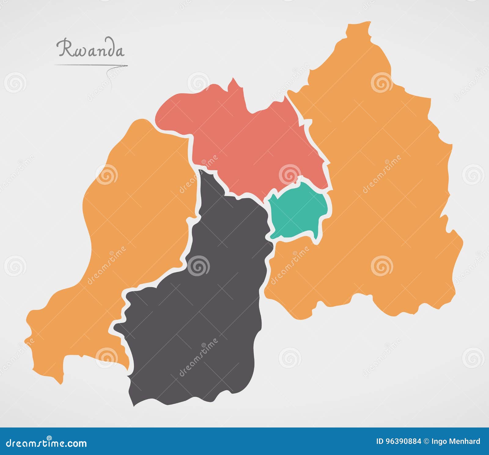 Rwanda Map with States and Modern Round Shapes Stock Vector ...