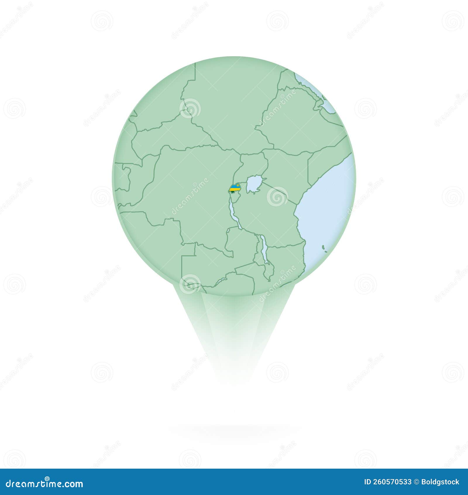Rwanda Map, Stylish Location Icon with Rwanda Map and Flag Stock Vector ...