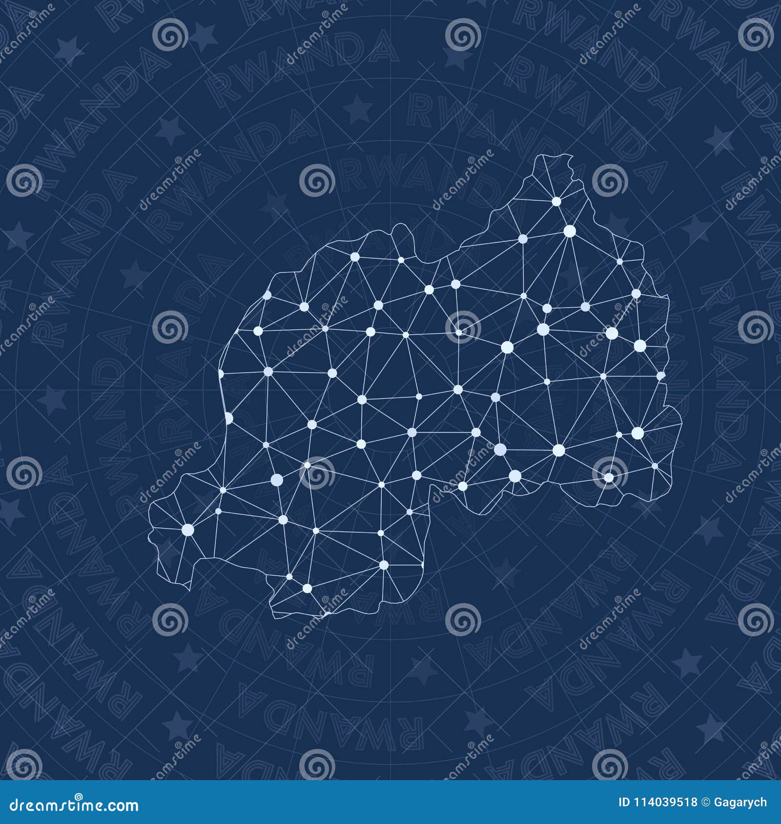 Rwanda Network, Constellation Style Country Map. Stock Vector ...