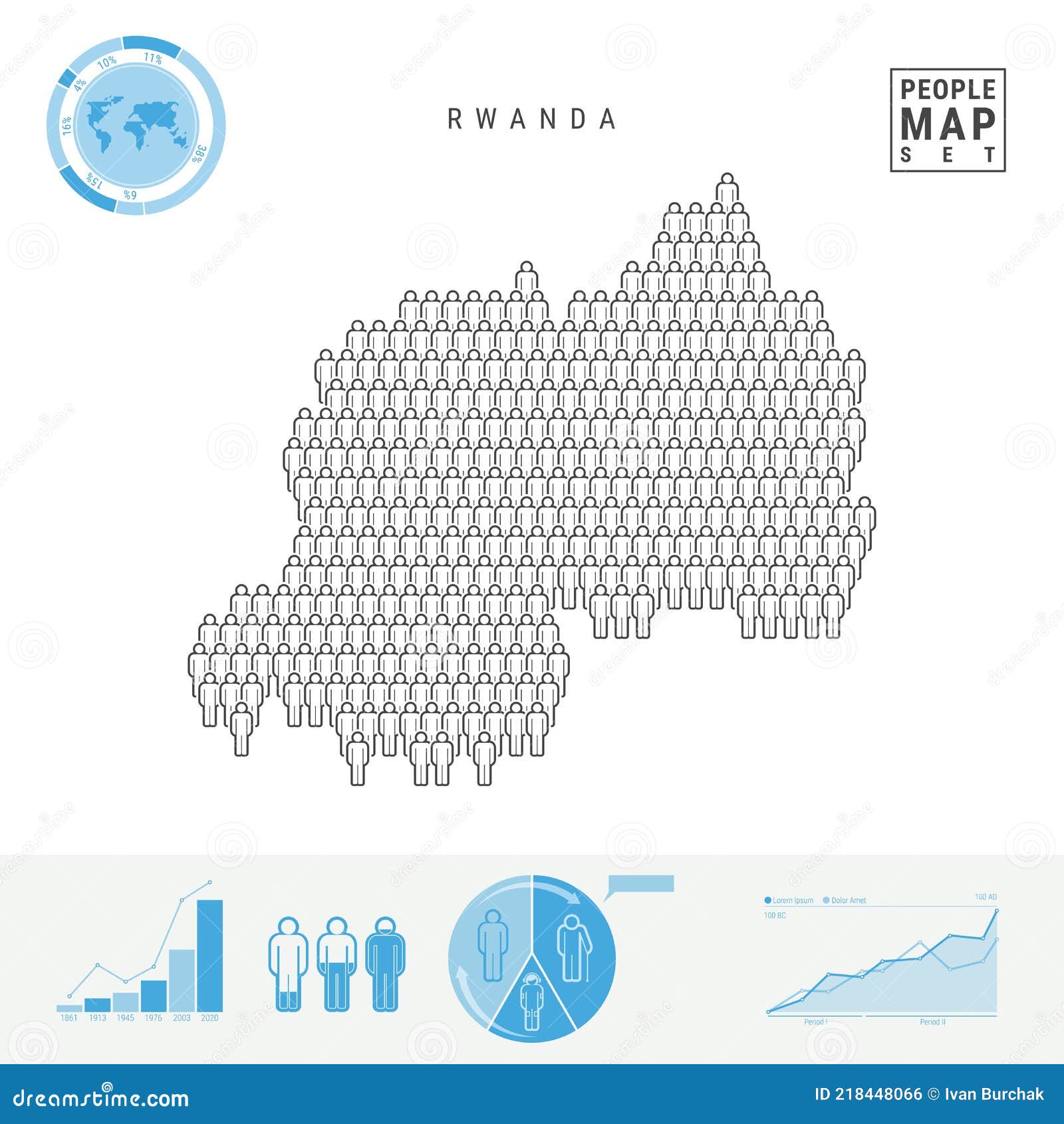 Rwanda People Icon Map. Stylized Vector Silhouette of Rwanda ...